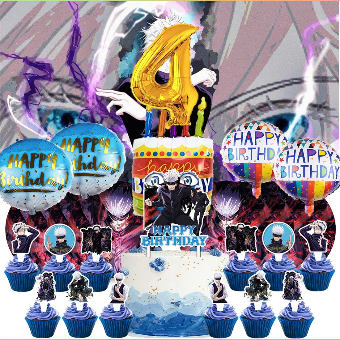 Satoru Gojo 4th Tableware Balloons Cake Toppers Backdrop Banner ...