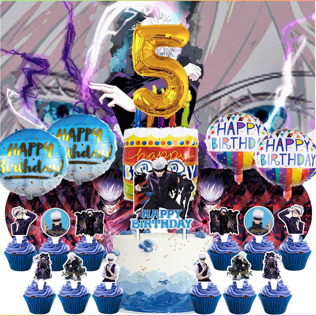 Satoru Gojo 5th Tableware Balloons Cake Toppers Backdrop Banner ...