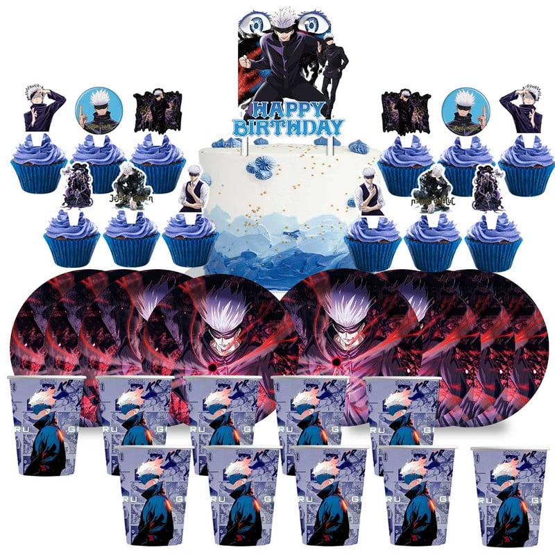 Satoru Gojo Anime Birthday Cups Party Supplies Plates Fans Decorations ...