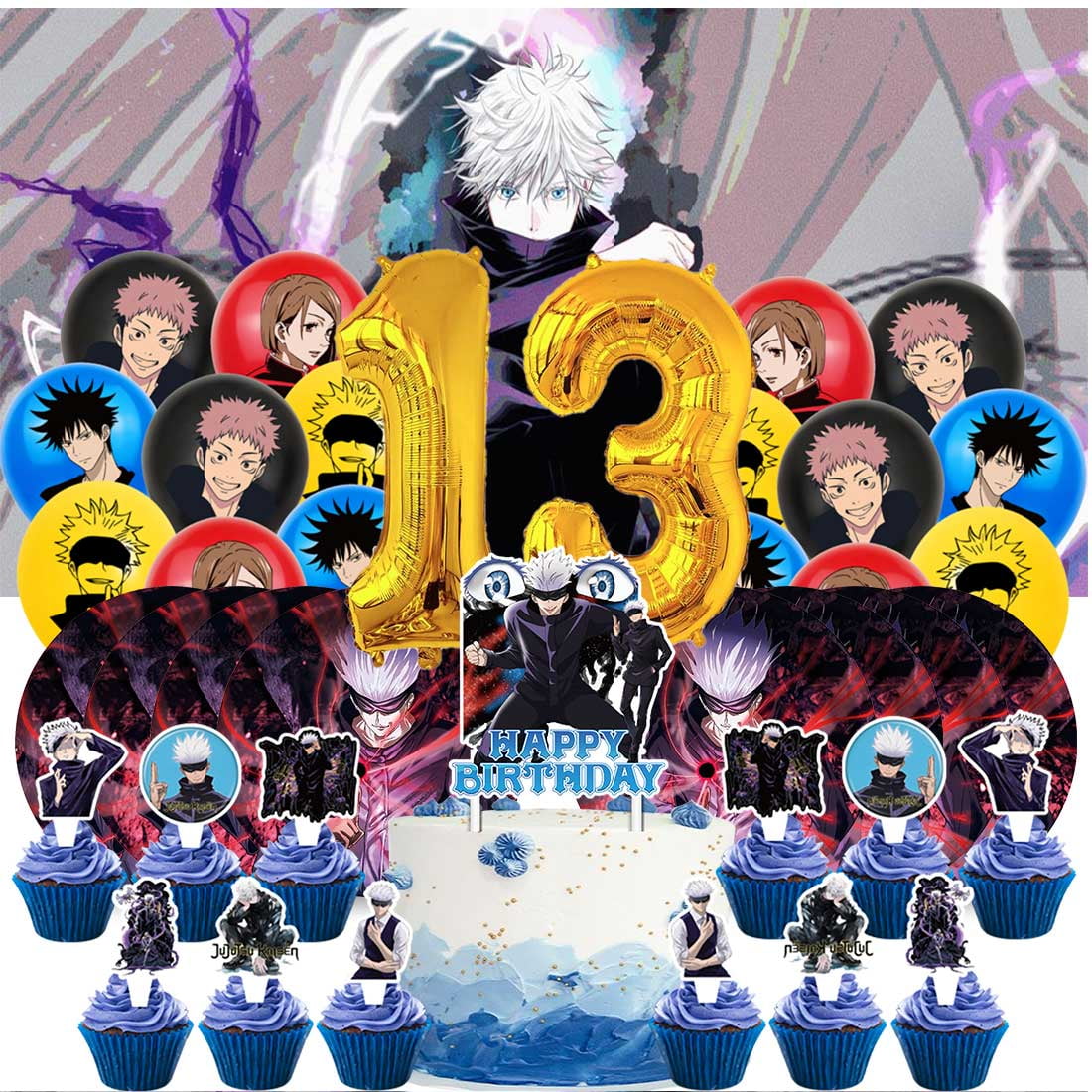 Satoru Gojo Balloons Party Supplies 13th Decor Tableware Birthday Cake ...