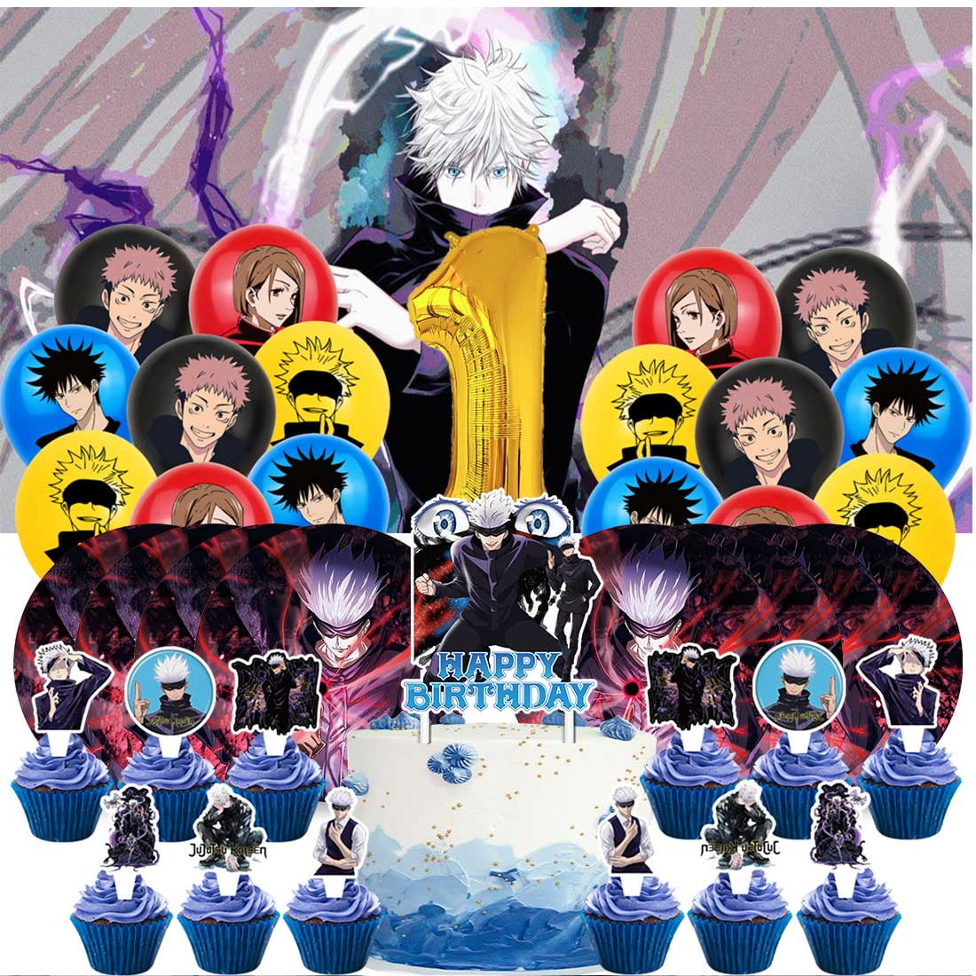 Satoru Gojo Balloons Party Supplies 1st Decor Tableware Birthday Cake ...