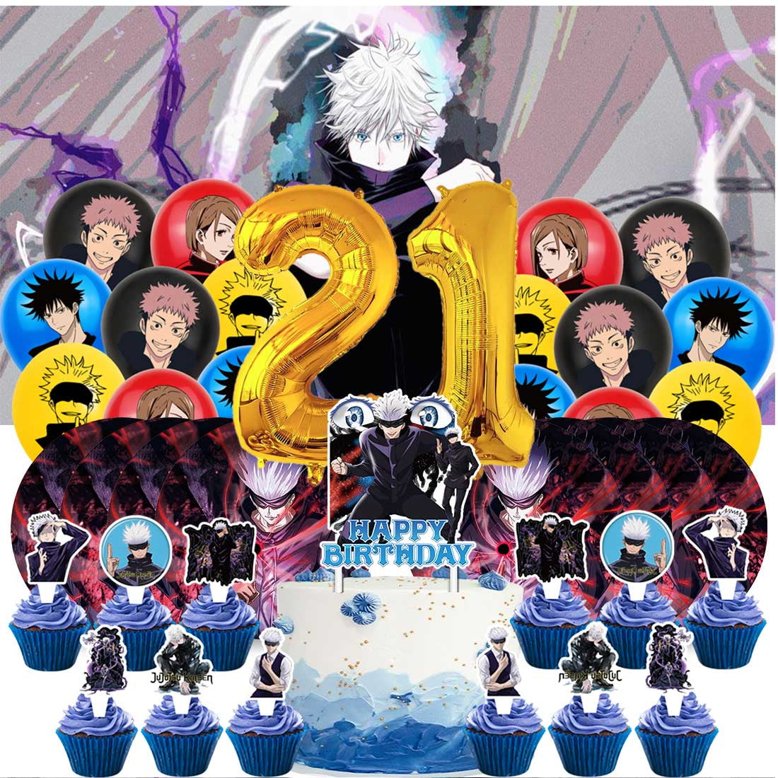 Satoru Gojo Balloons Party Supplies 21th Decor Tableware Birthday Cake ...