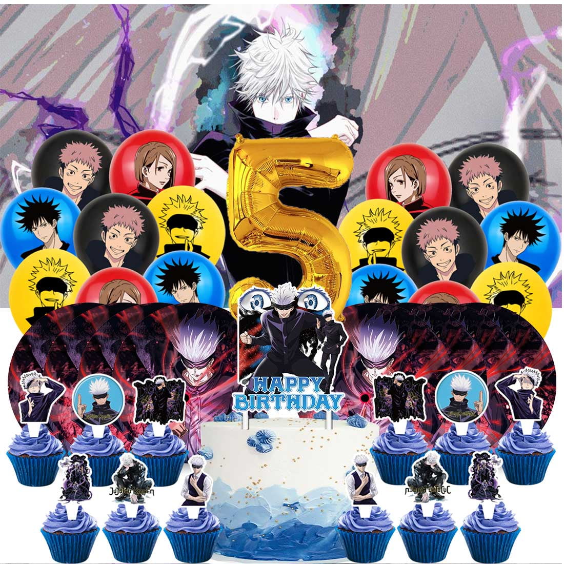 Satoru Gojo Balloons Party Supplies 5th Decor Tableware Birthday Cake ...