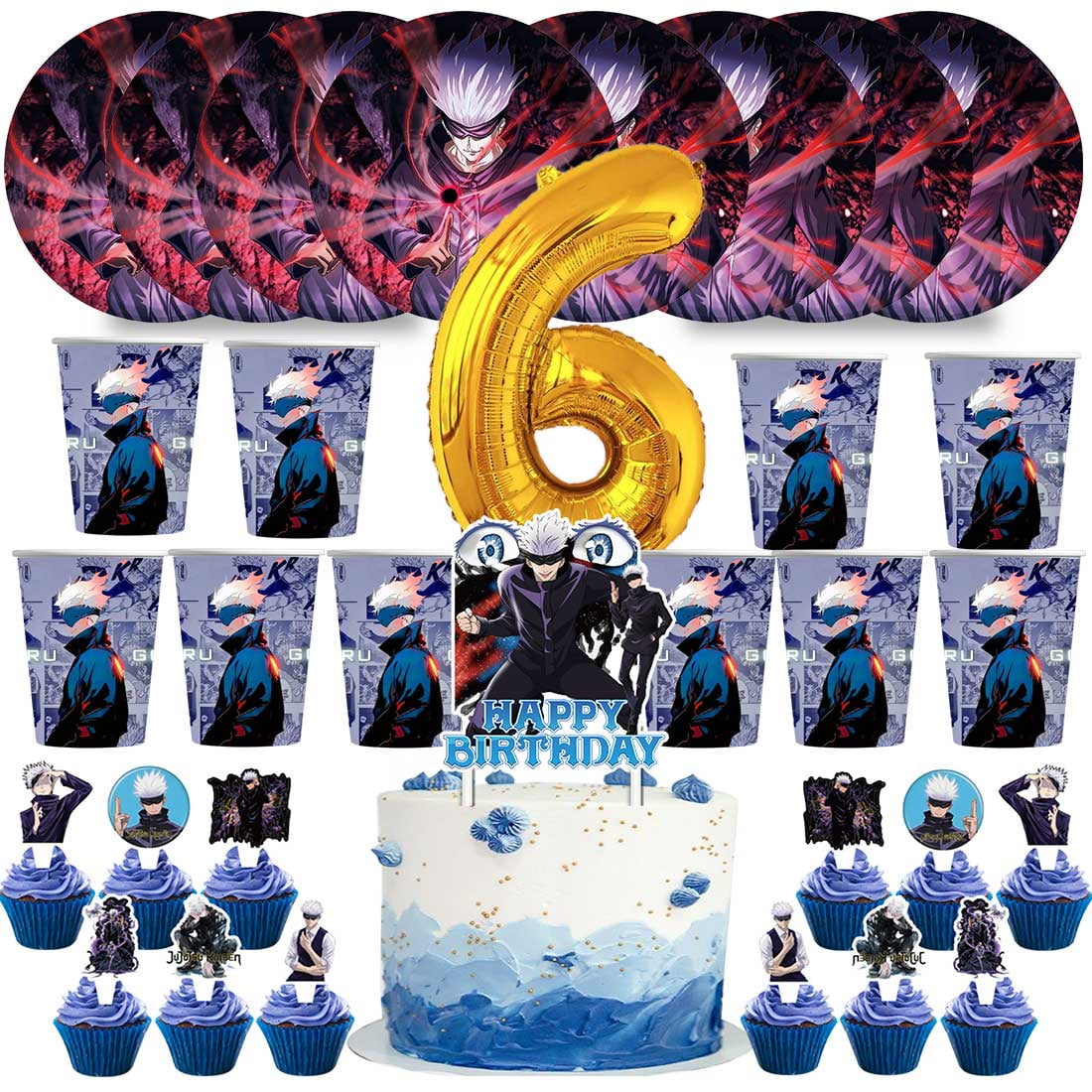 Satoru Gojo Birthday 6th Cups Party Supplies Plates Fans Decorations ...