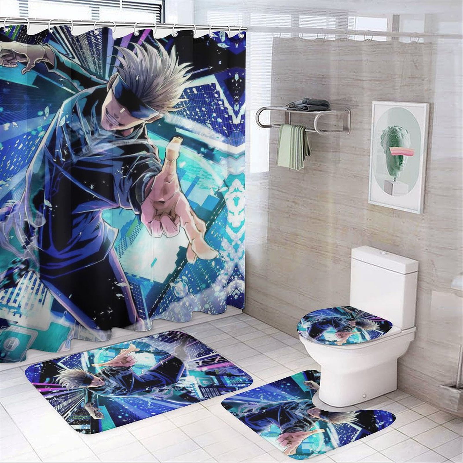 Satoru Gojo Jujutsu Kaisen 4 Piece Shower Curtain Sets, Non-Slip Rugs ...