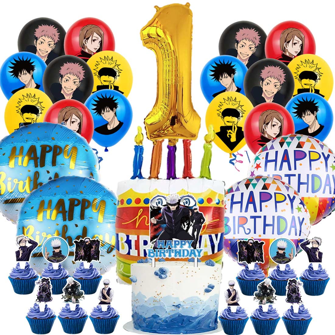 Satoru Gojo Party Supplies 1st Decor Kit Balloons Birthday Cake Topper ...