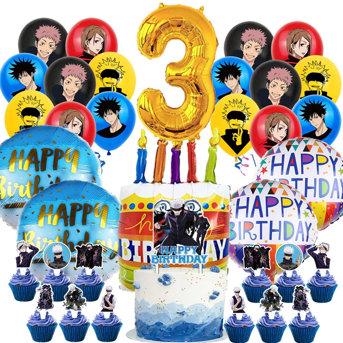 Satoru Gojo Party Supplies 3rd Decor Kit Balloons Birthday Cake Topper ...