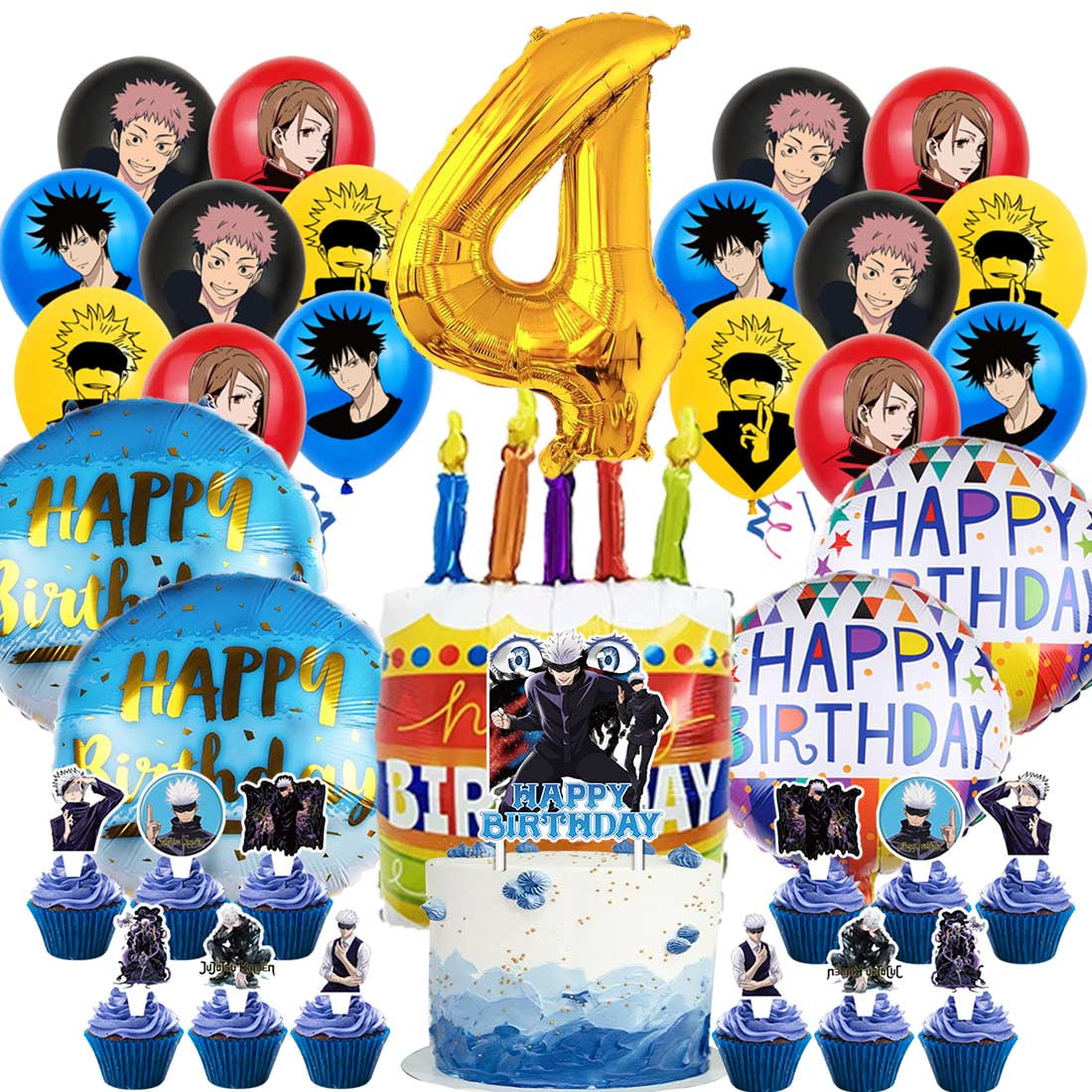 Satoru Gojo Party Supplies 4th Decor Kit Balloons Birthday Cake Topper ...
