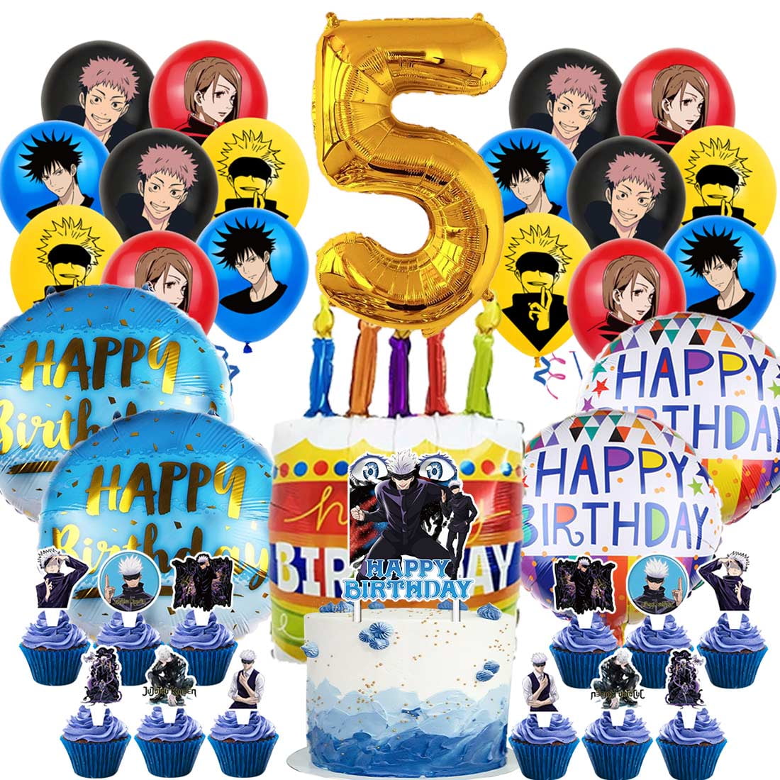 Satoru Gojo Party Supplies 5th Decor Kit Balloons Birthday Cake Topper ...