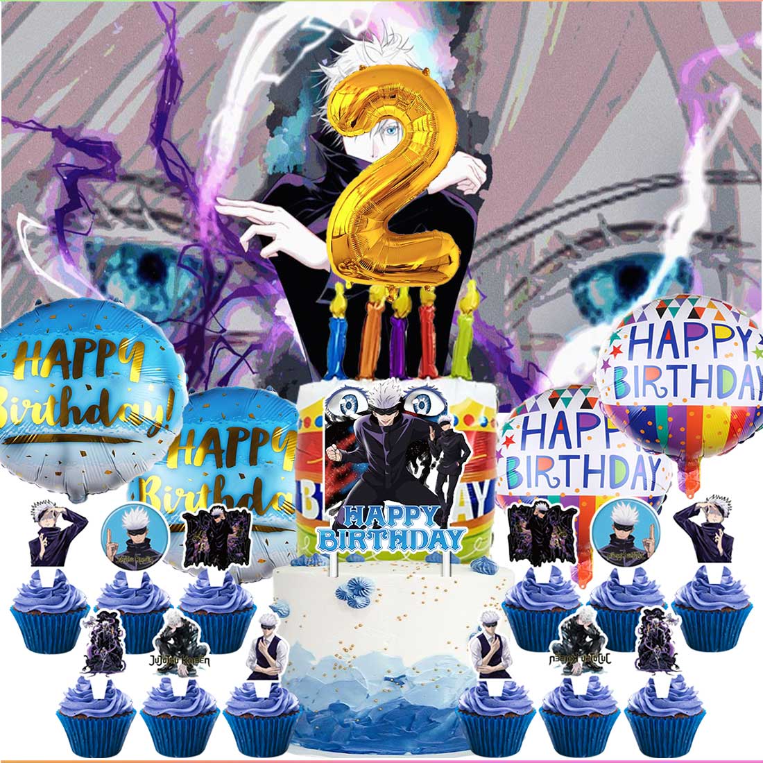 Satoru Gojo Party Supplies Decor 2nd Kit Balloons Birthday Cake Topper ...