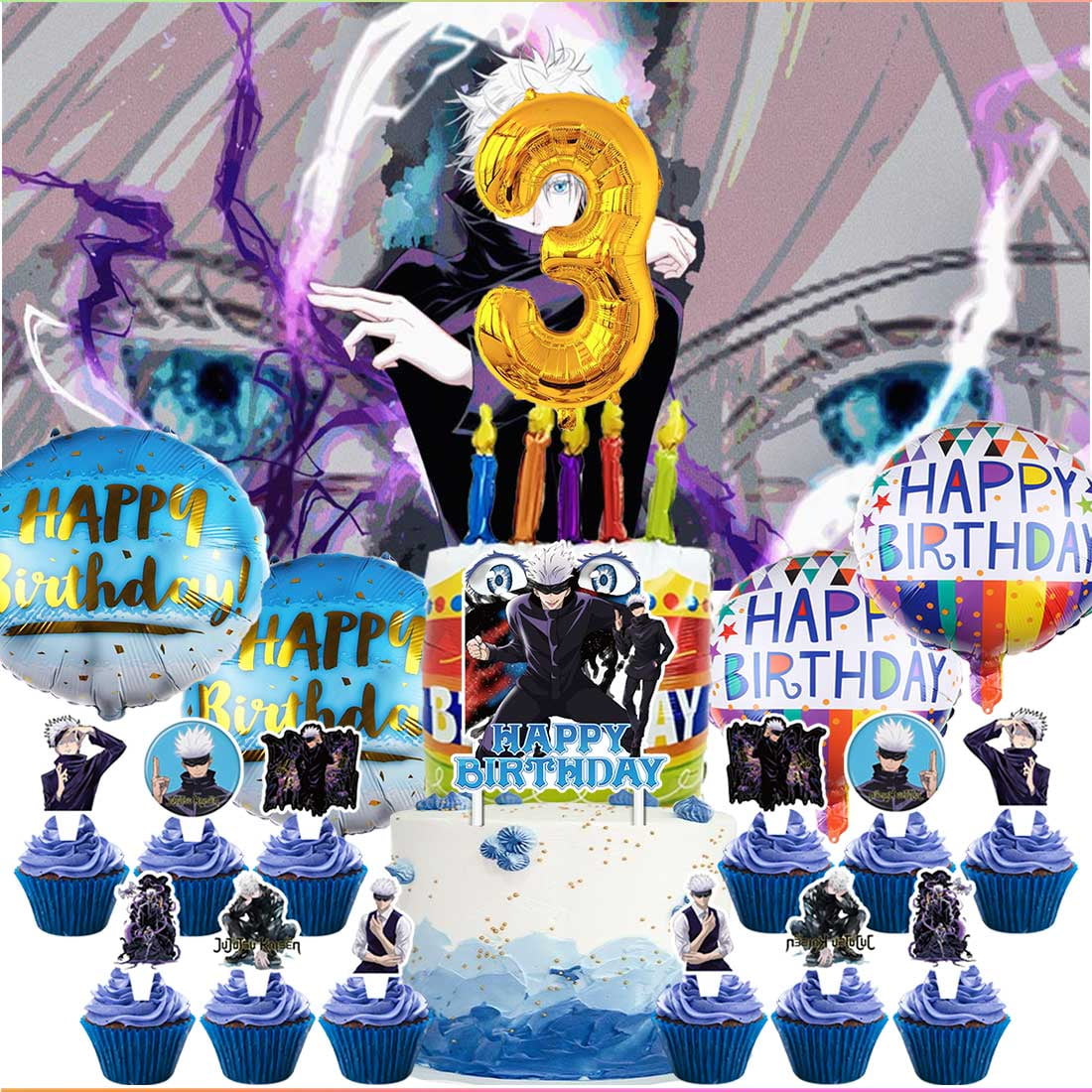 Satoru Gojo Party Supplies Decor 3rd Kit Balloons Birthday Cake Topper ...