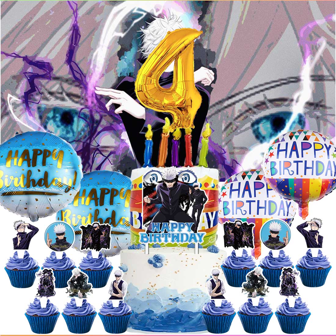 Satoru Gojo Party Supplies Decor 4th Kit Balloons Birthday Cake Topper ...