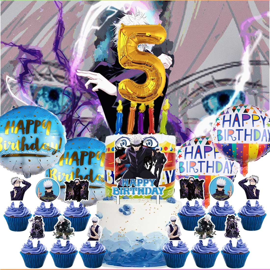 Satoru Gojo Party Supplies Decor 5th Kit Balloons Birthday Cake Topper ...