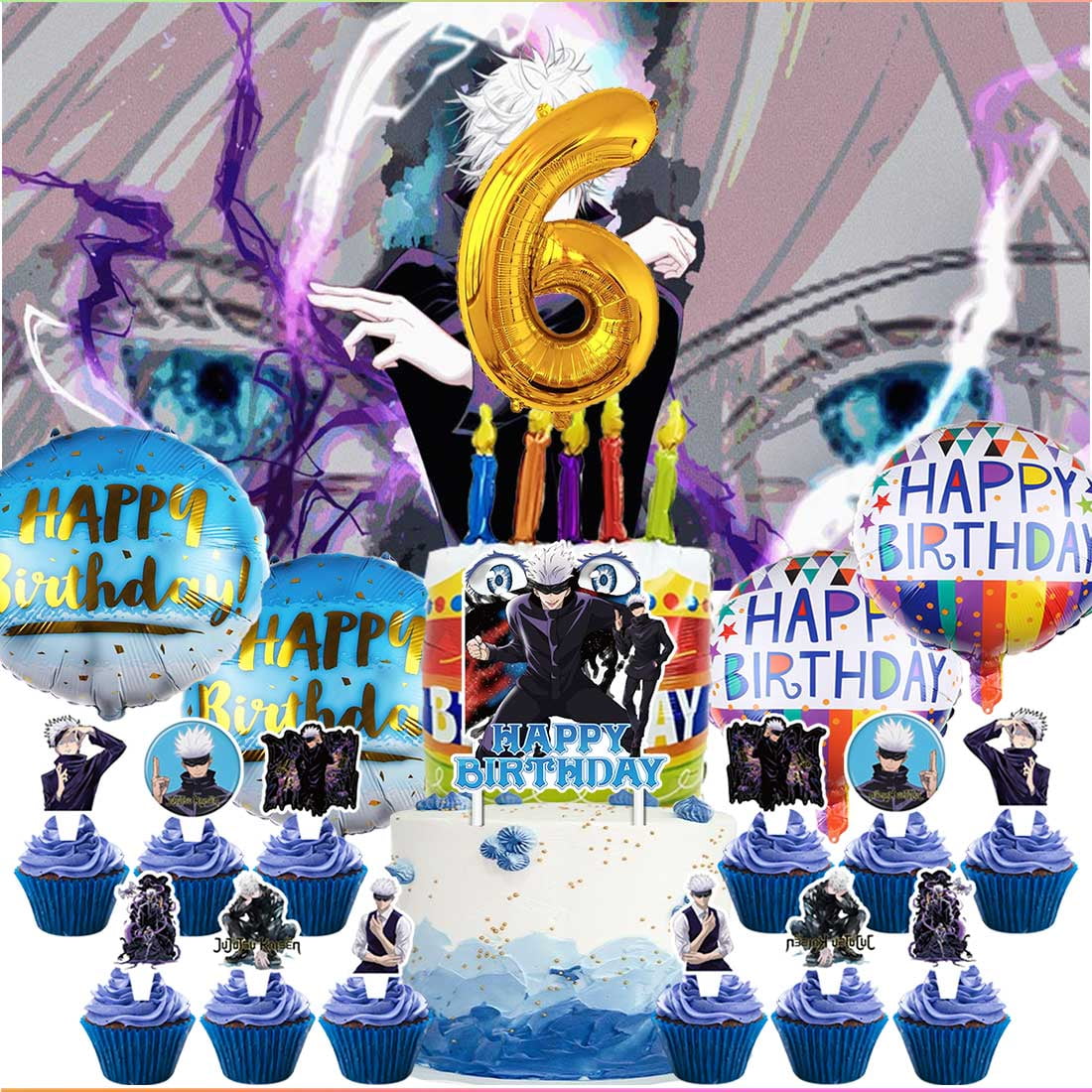 Satoru Gojo Party Supplies Decor 6th Kit Balloons Birthday Cake Topper ...