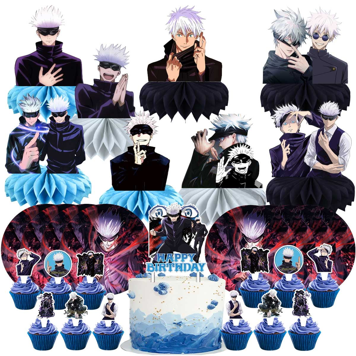 Satoru Gojo Party Supplies Decor Plates Fans Decorations Honeycomb ...