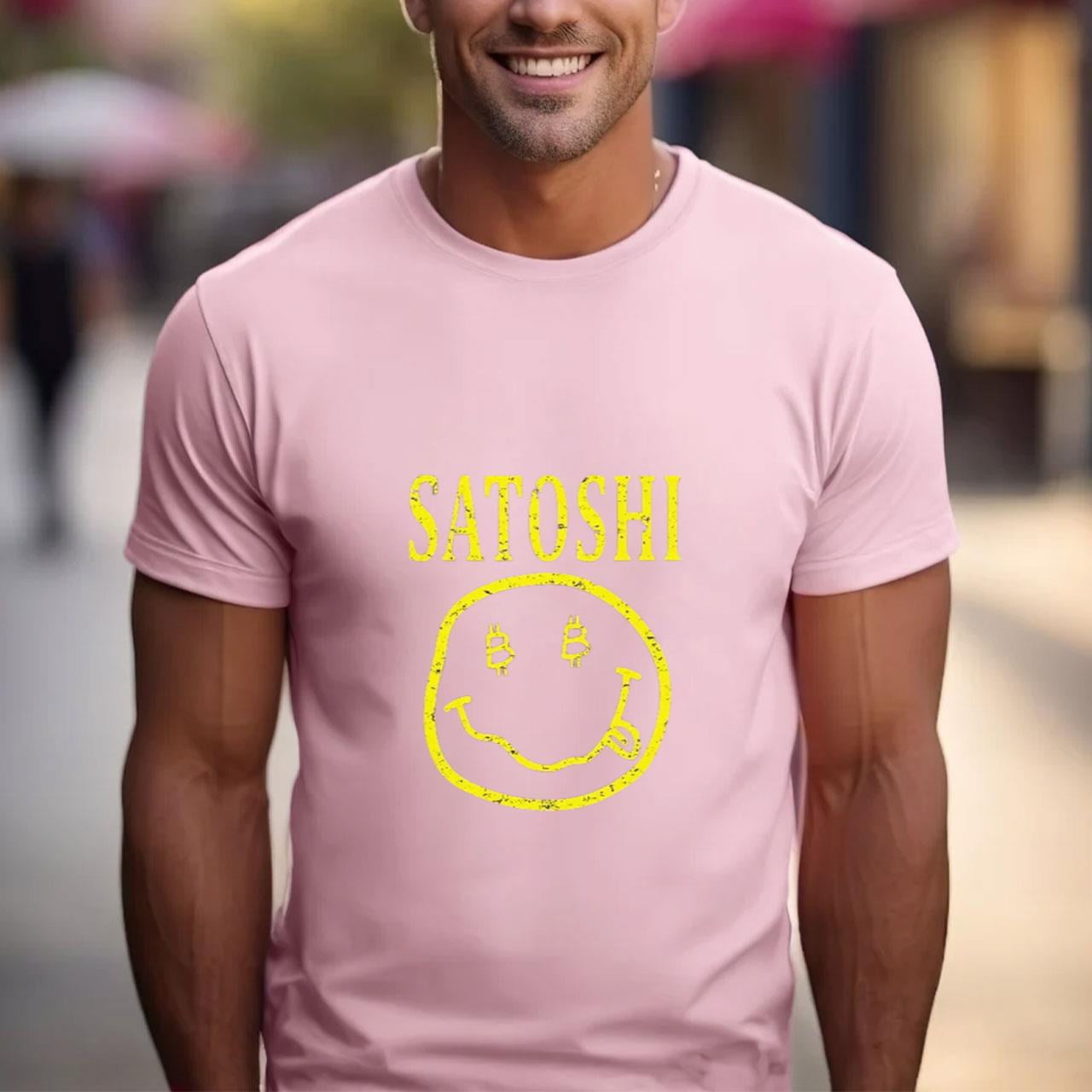 Satoshi Yellow Smile Face Funny Parody Meme Vintage Men s Short Sleeve ...