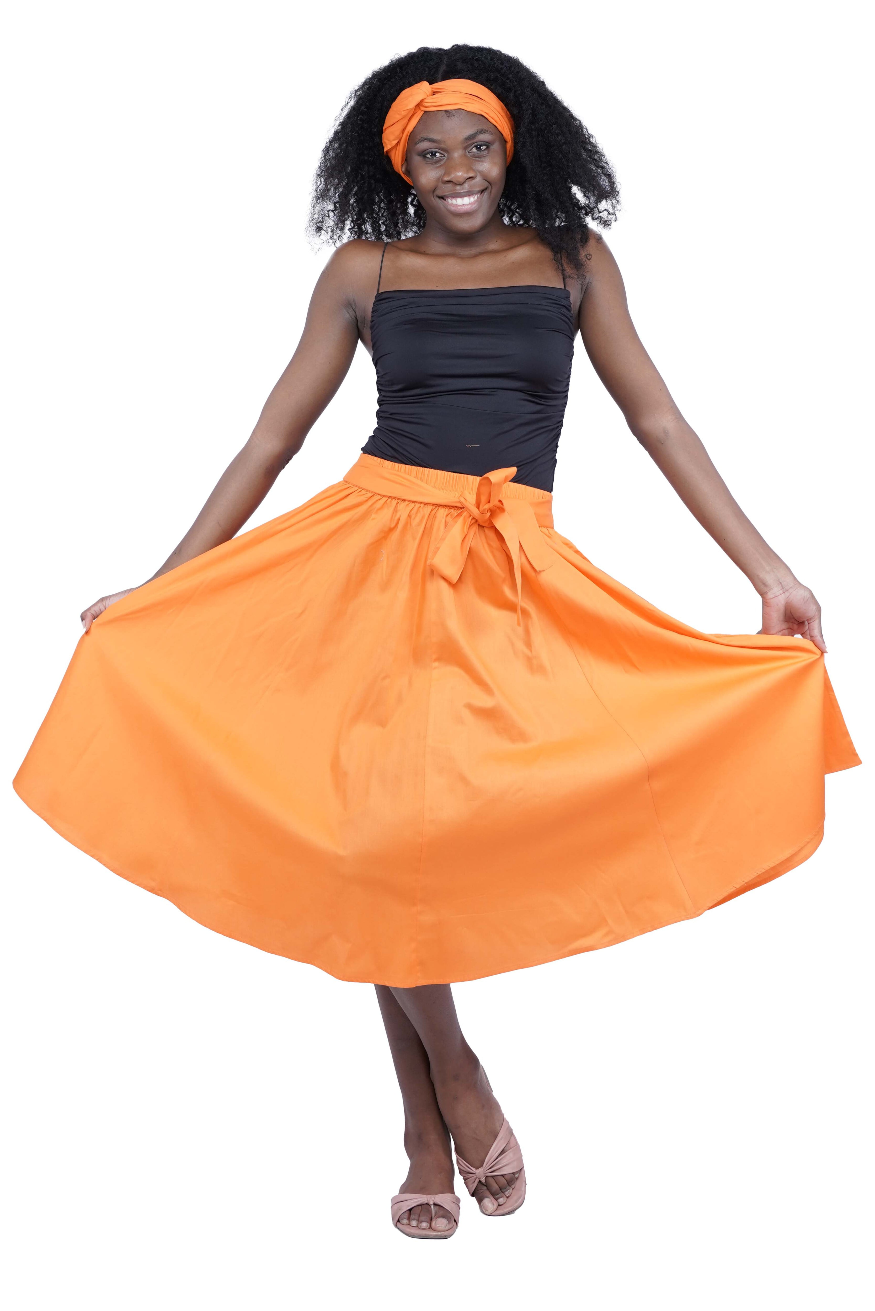 Satsuma Orange Color Midi Skirt for Women Fashion 100% Cotton |Midi ...