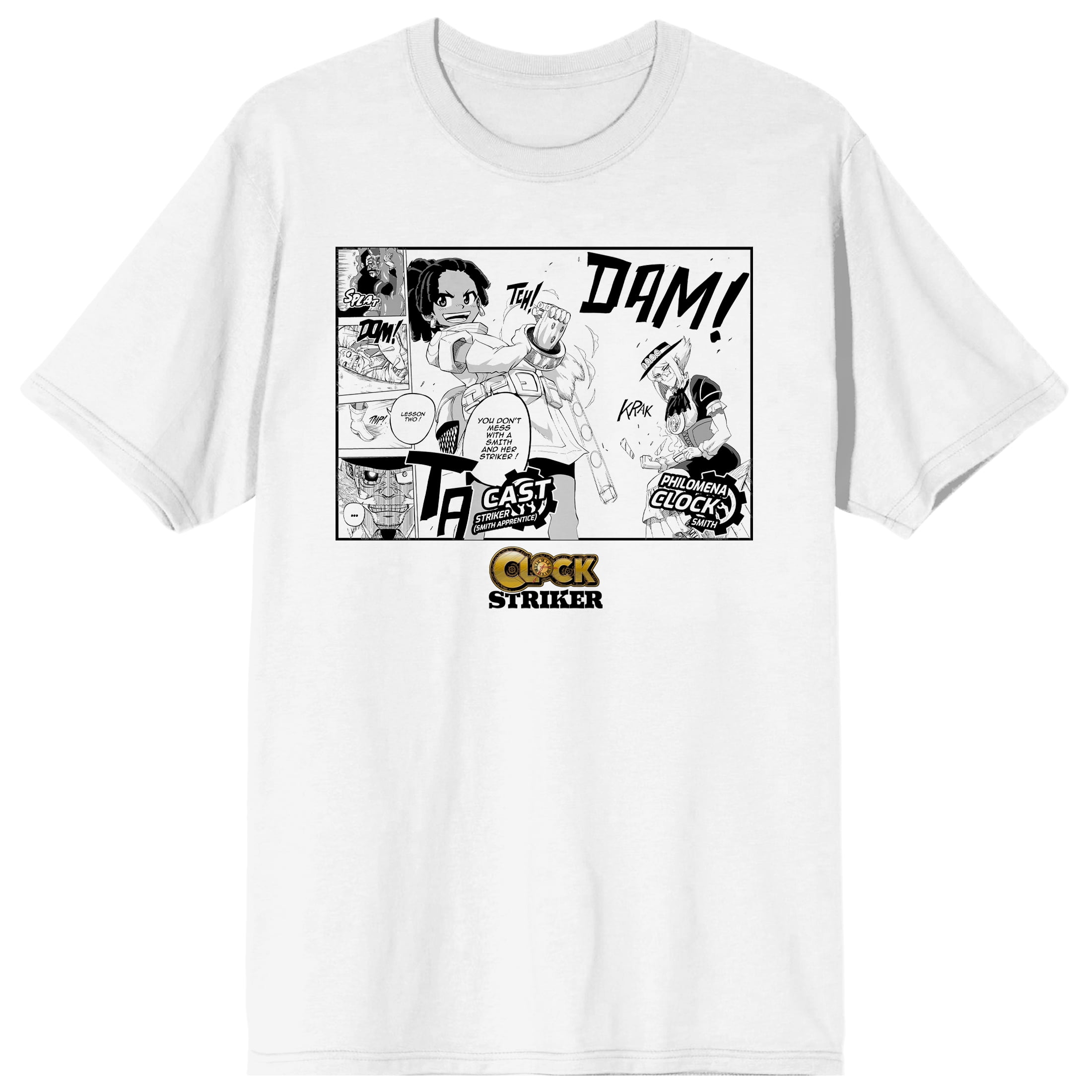 Saturday AM Clock Striker Manga Page Cast and Philomena Men's White Short Sleeve Tee - Medium ...