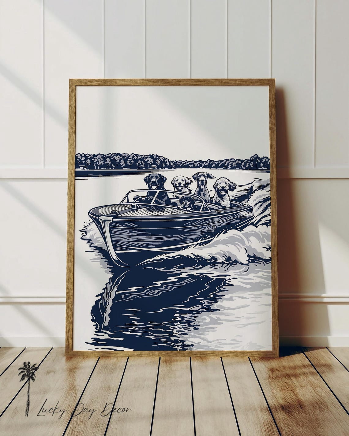 Saturday Dogs Lake Cruise Summer Artwork Happy Water Blue Sketch Decor ...