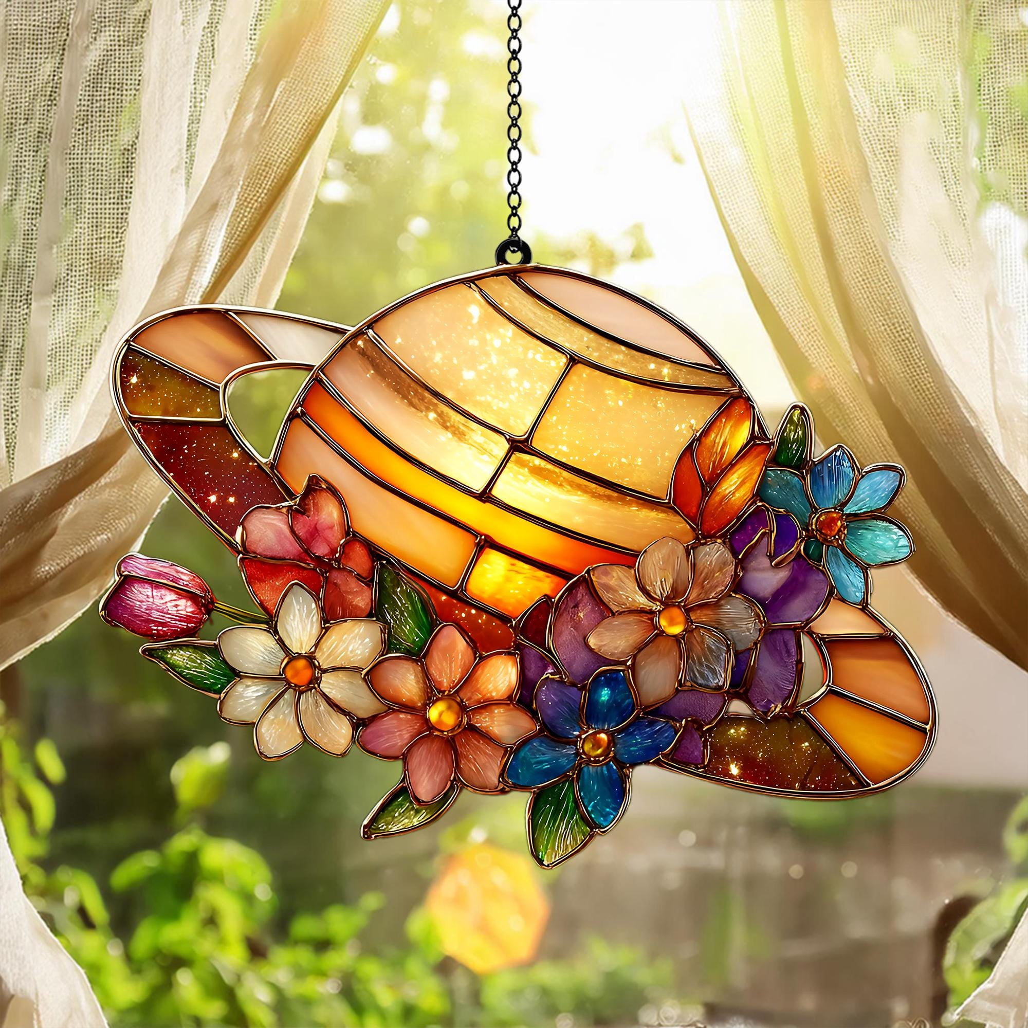 Saturn & Flowers Acrylic Suncatcher â€“ Faux Stained Glass Space ...