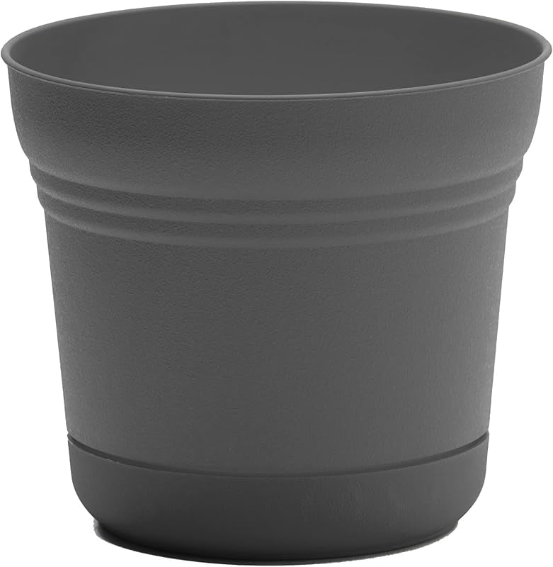 Saturn Round Planter with Saucer Tray: 14" - Charcoal - Durable Plastic ...