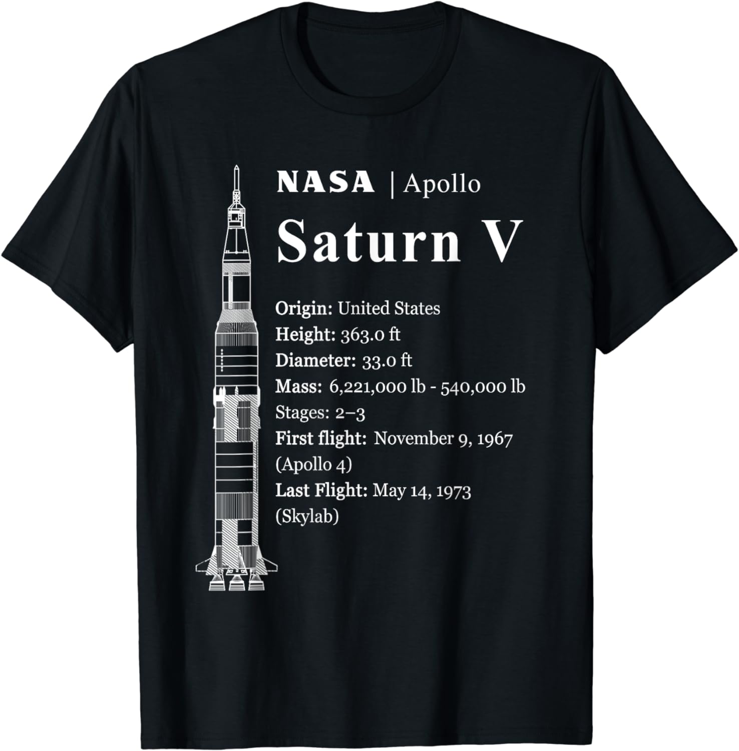 Saturn V Blueprint Style - NASA History - Apollo Program T-Shirt ...
