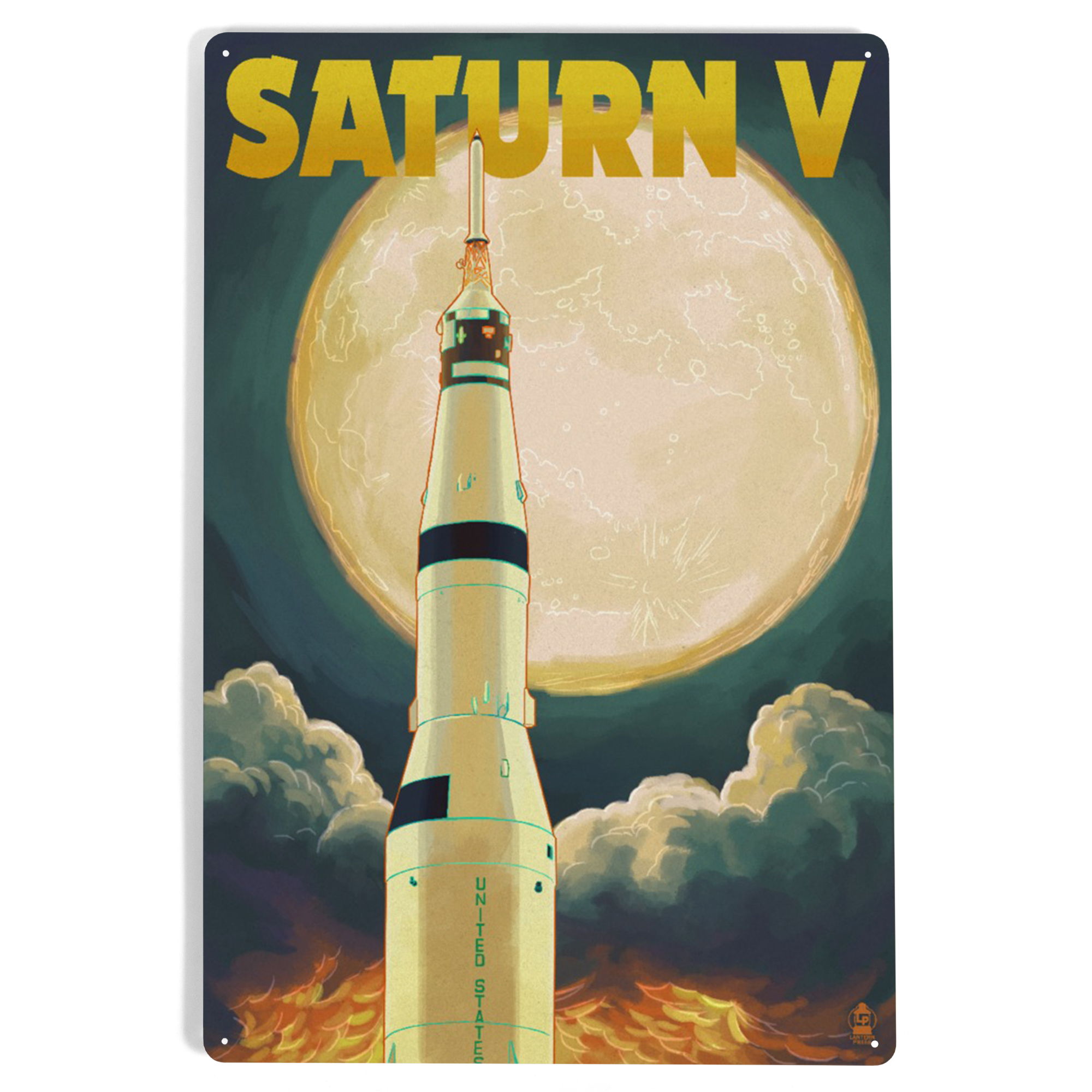 Saturn V and Full Moon (12x18 Aluminum Art, Indoor Outdoor Metal Sign ...
