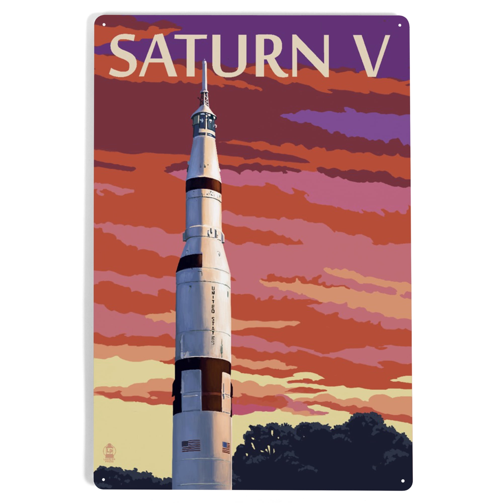 Saturn V and Sunset (12x18 Aluminum Art, Indoor Outdoor Metal Sign ...