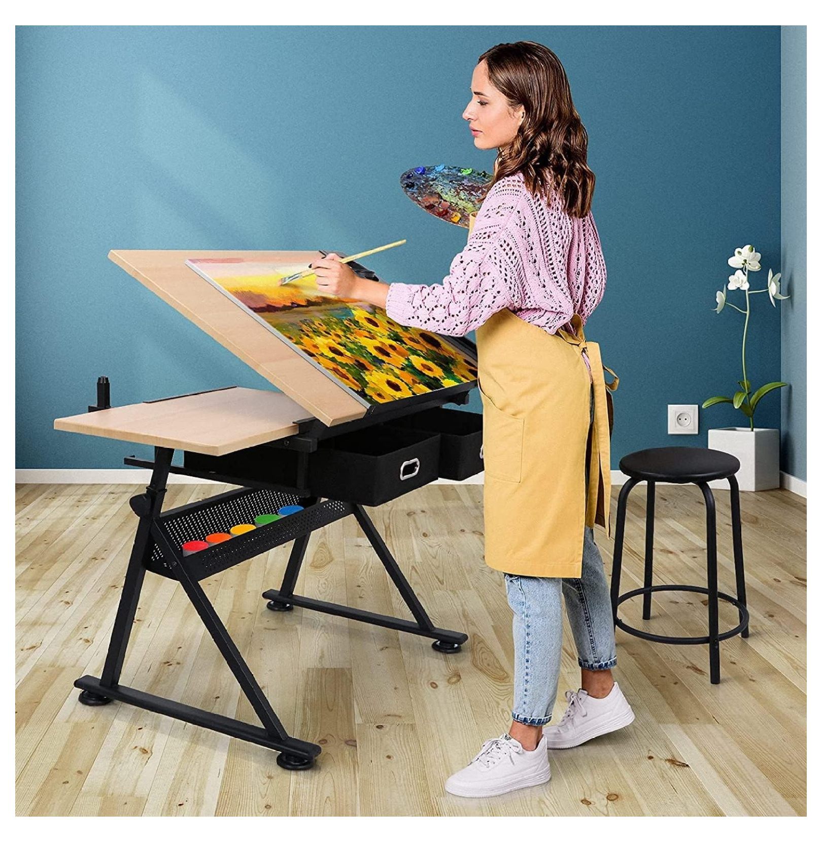Saturnpower Drafting Table Height Angle Adjustable Drawing Table ...