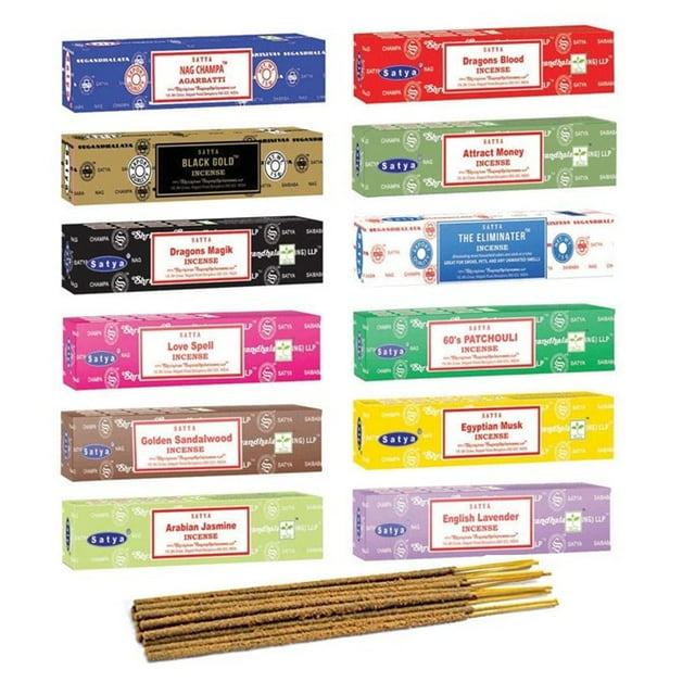 Satya Assorted 12 Packs Incense Sticks Total 180 Sticks For Home Fragrance Gift Pack Assortment ...