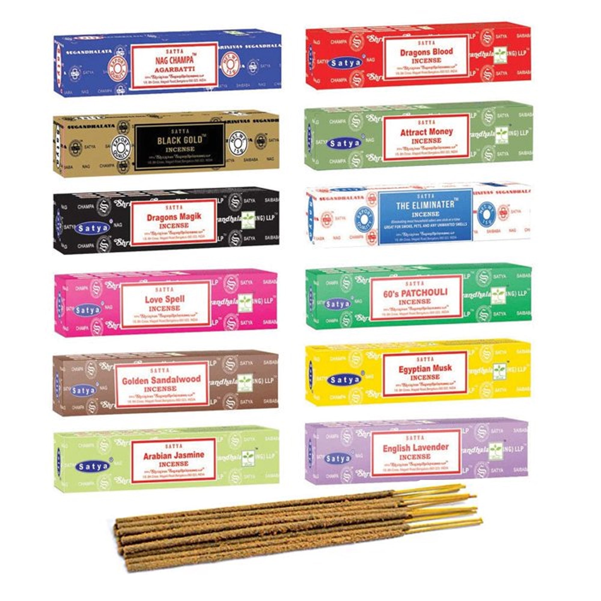 Satya Assorted 12 Packs Incense Sticks Total 180 Sticks For Home ...