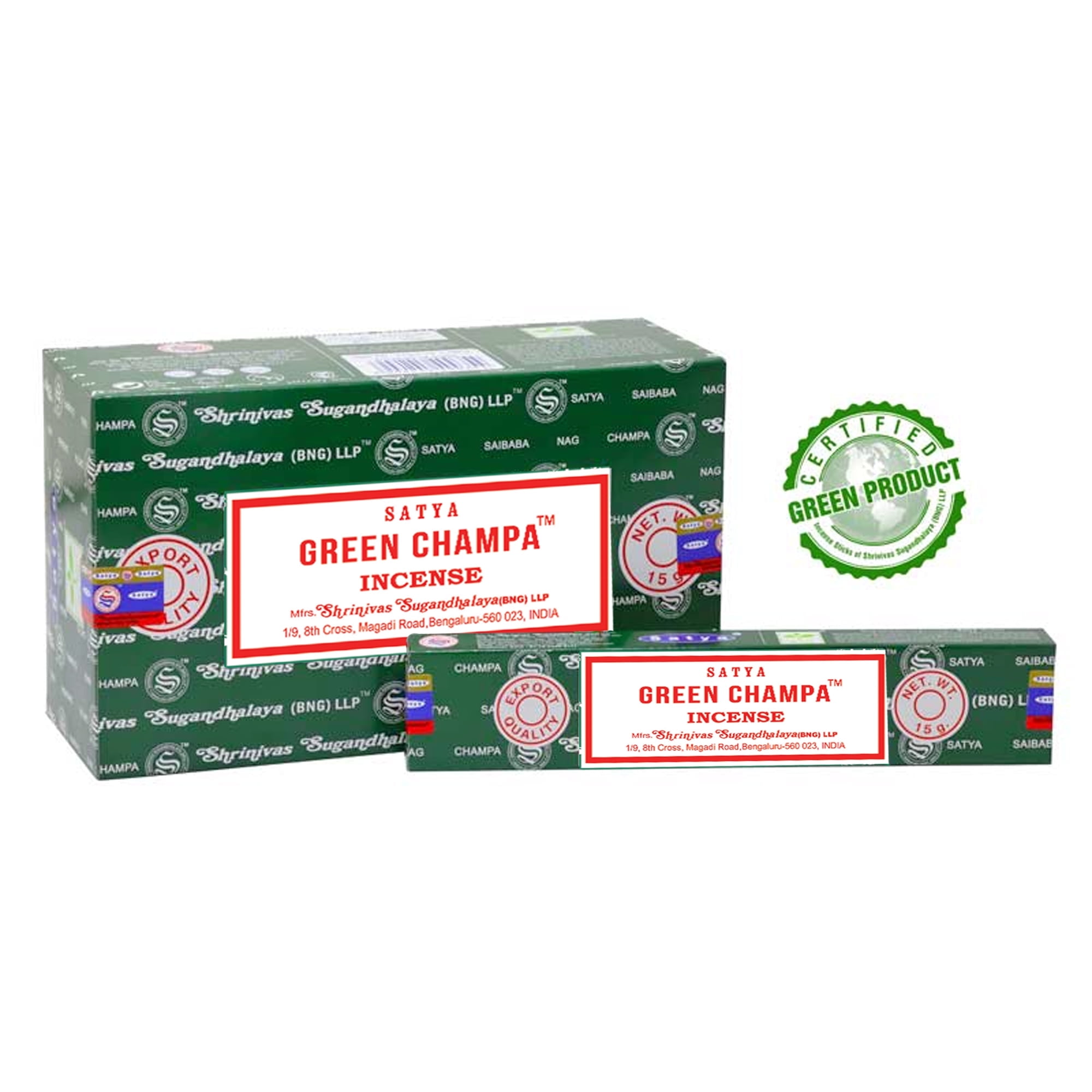 Satya Green Champa Incense Sticks 12 Packs x 15 Grams Box of 180 Grams ...