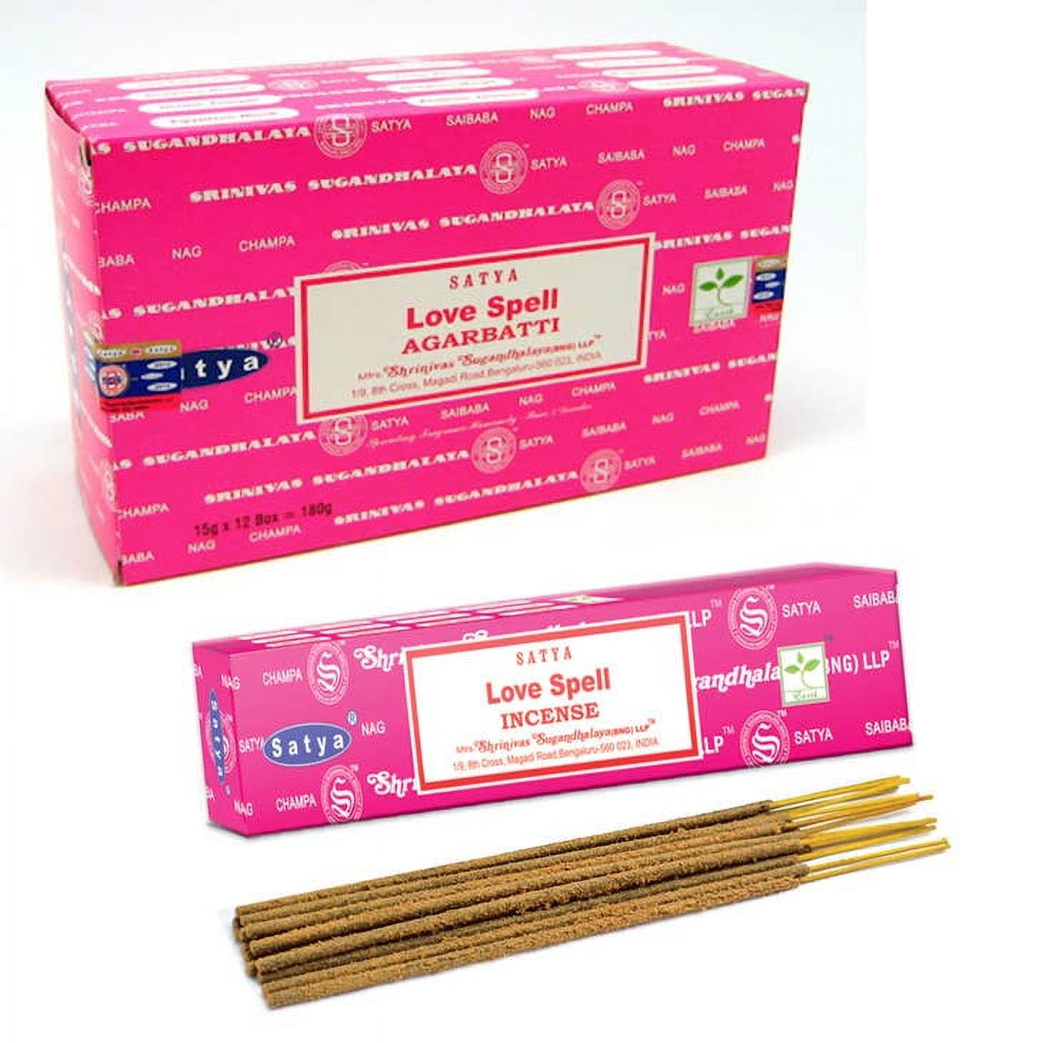 Satya Love Spell Incense Sticks 12 Packs x 15 Grams Box of 180 Grams ...