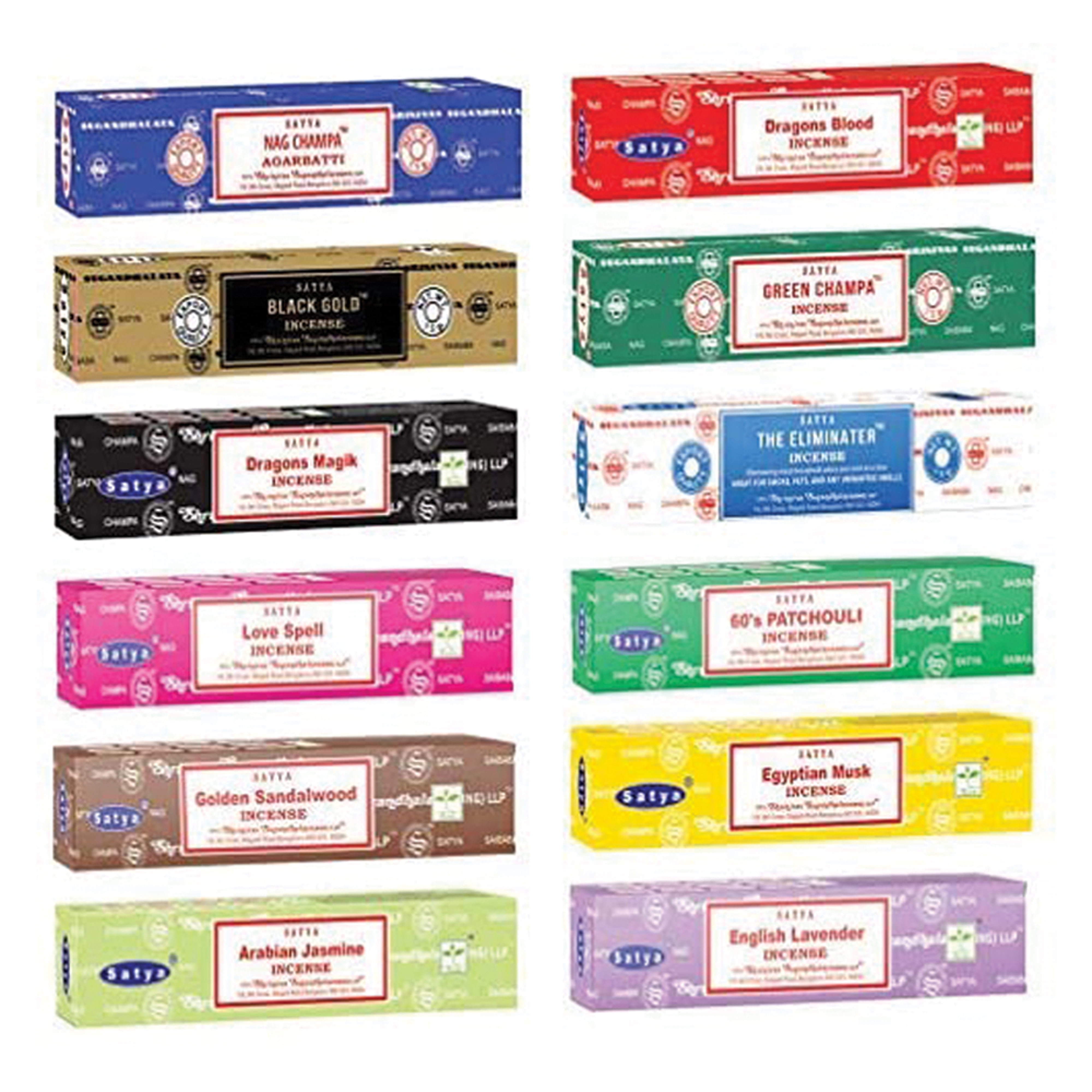 Satya Nag Champa 12-Pack Assorted Incense Sticks: Dragon's Blood Scent ...