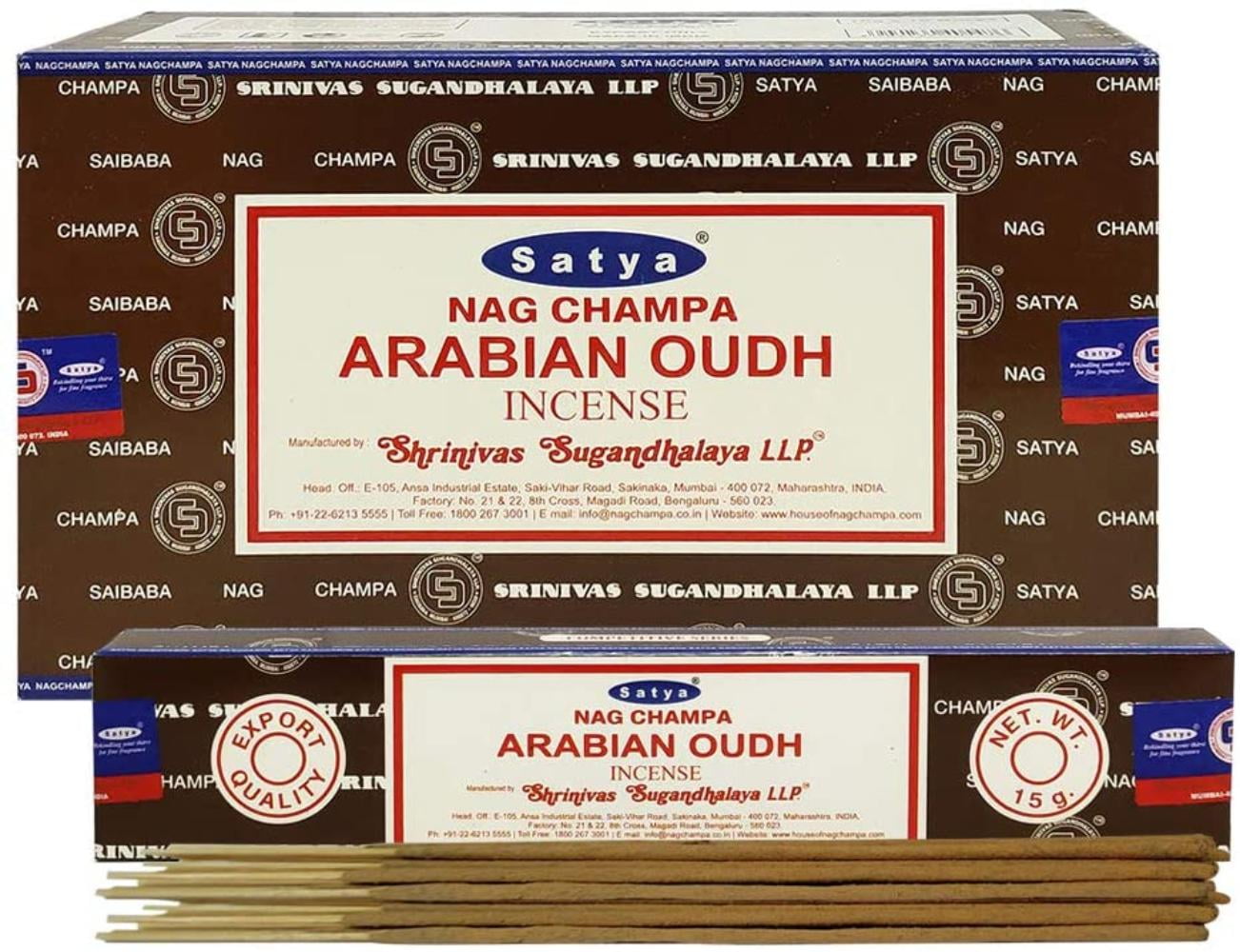 Satya Nag Champa Arabian oudh Incense Sticks Pack of 12 Boxes 15gms ...