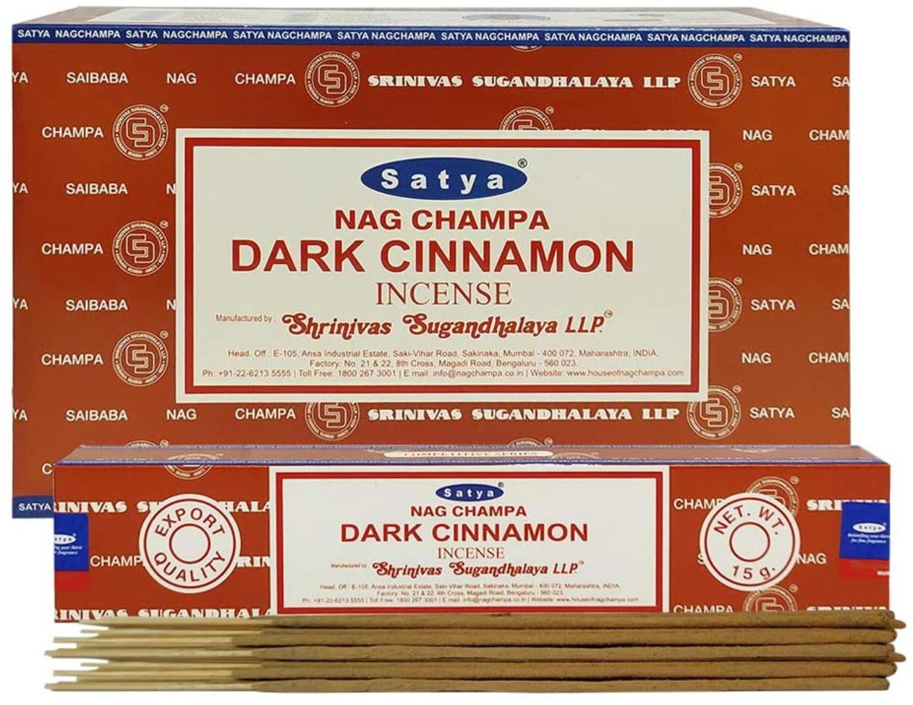 Satya Nag Champa Dark Cinamon Incense Sticks Pack of 12 Boxes 15gms ...