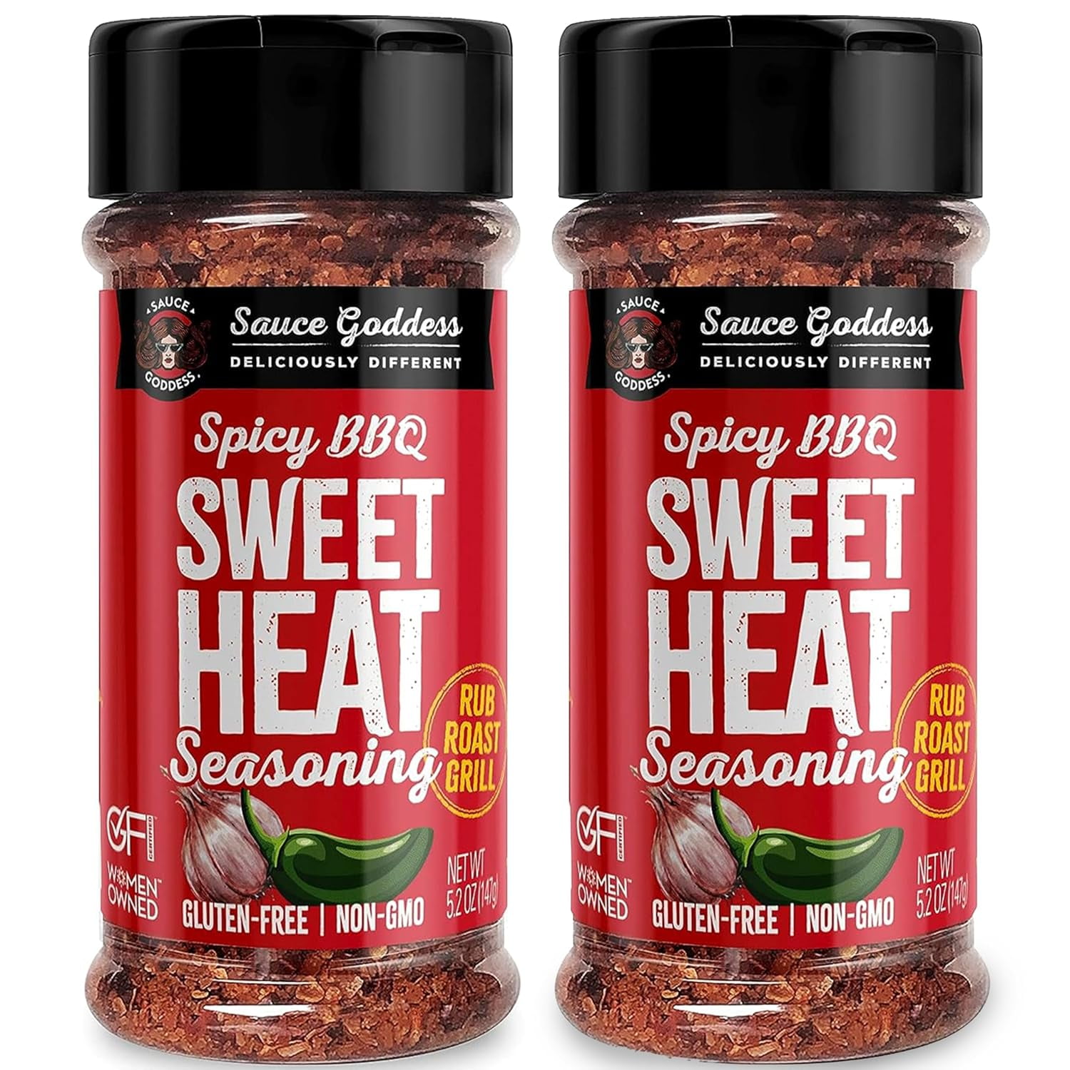 Sauce Goddess BBQ Sweet Heat Spice Shaker (2-Pack) - BBQ Rub with Brown ...