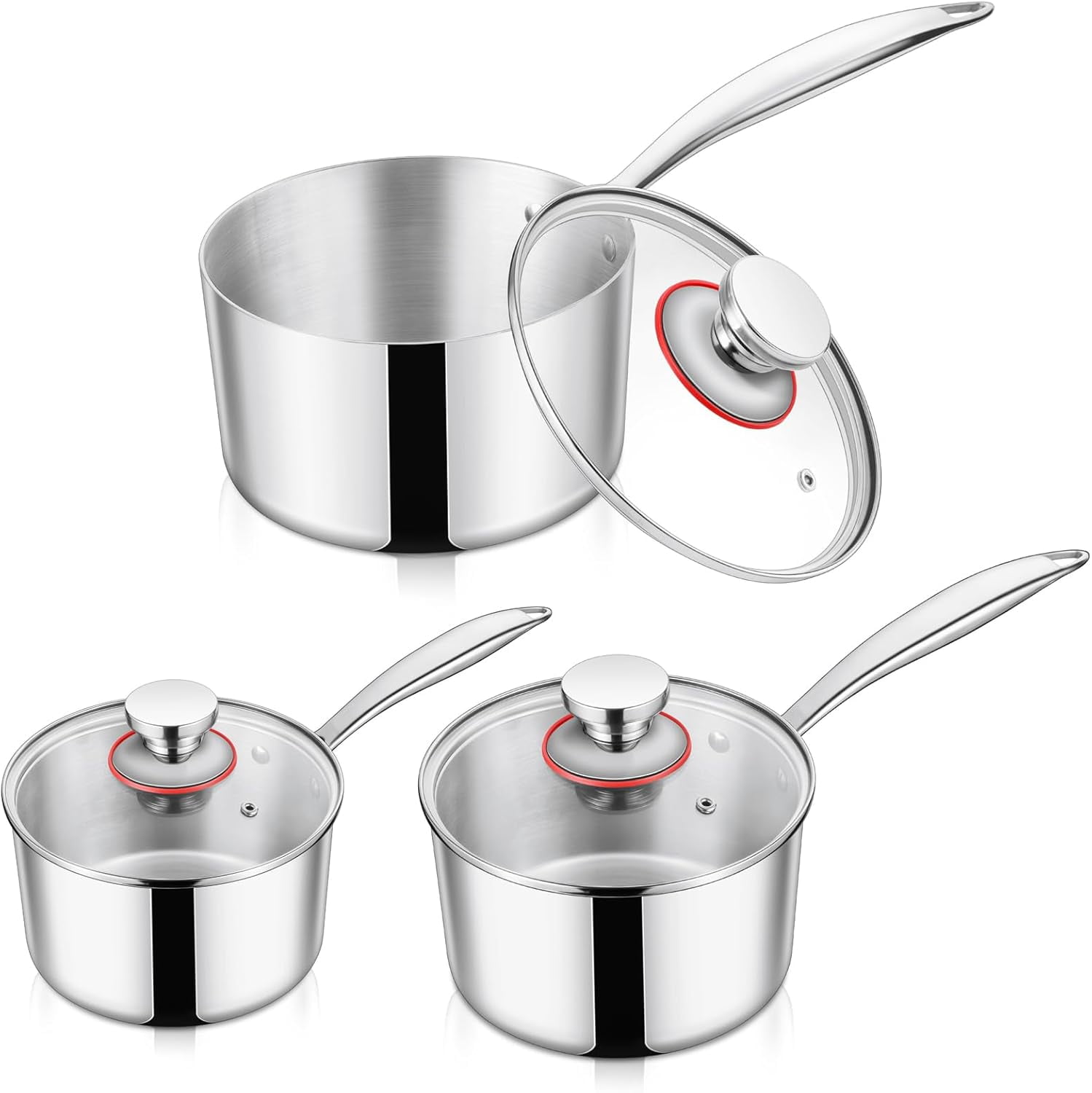 Sauce Pan Set, 1+2+3 QT Stainless Steel Tri-ply Saucepan Small Cooking ...