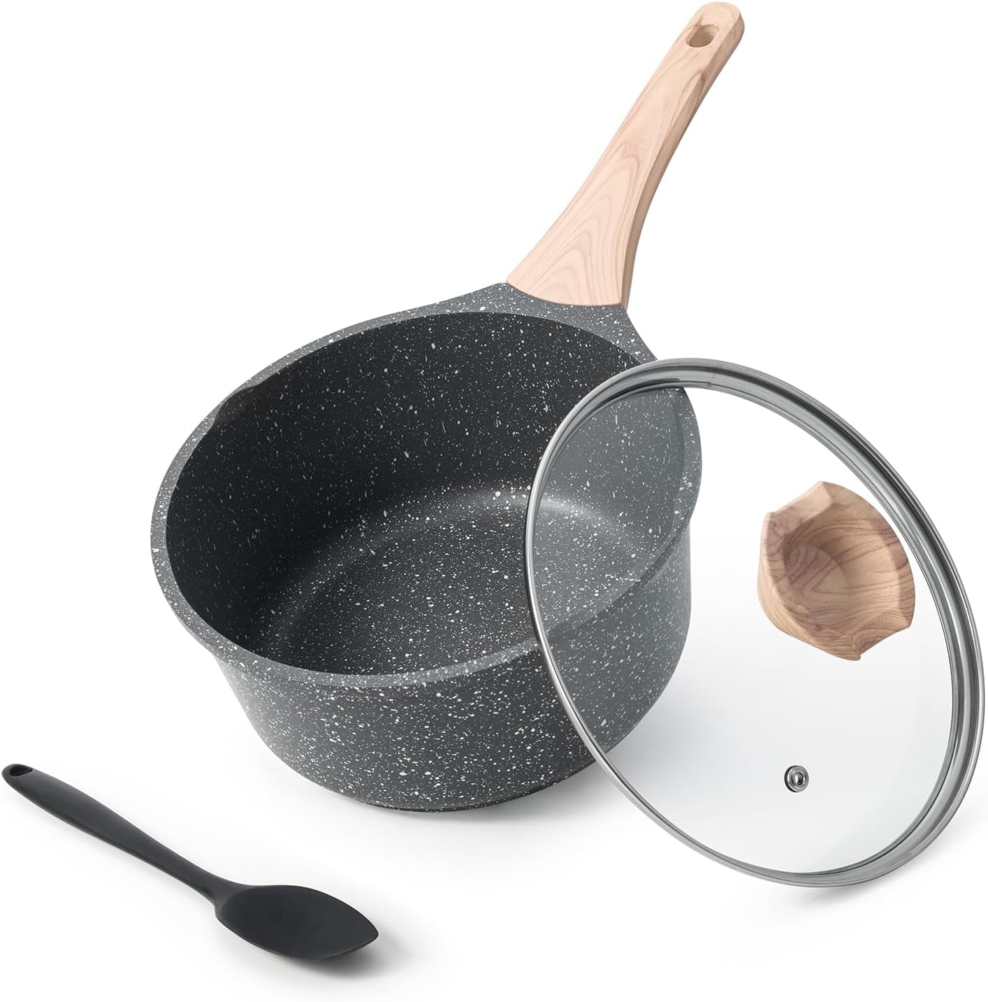 Sauce Pan Set with Lid, 1.5QT & 2.5QT Non Stick Small Pot with Granite ...