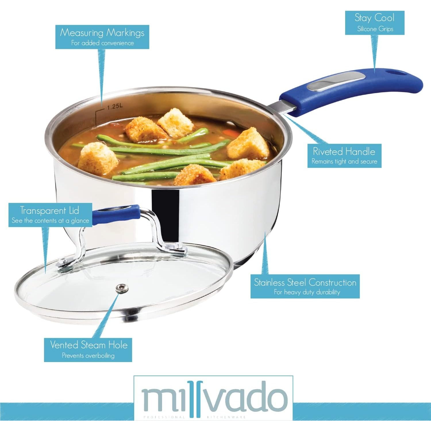 Sauce Pan, Stainless Steel 1.7 Quart Sauce Pan with Clear Glass Lid and ...