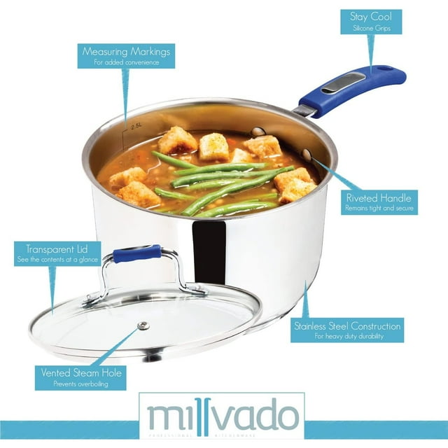 Sauce Pan, Stainless Steel 3 Quart Sauce Pan with Clear Glass Lid and ...