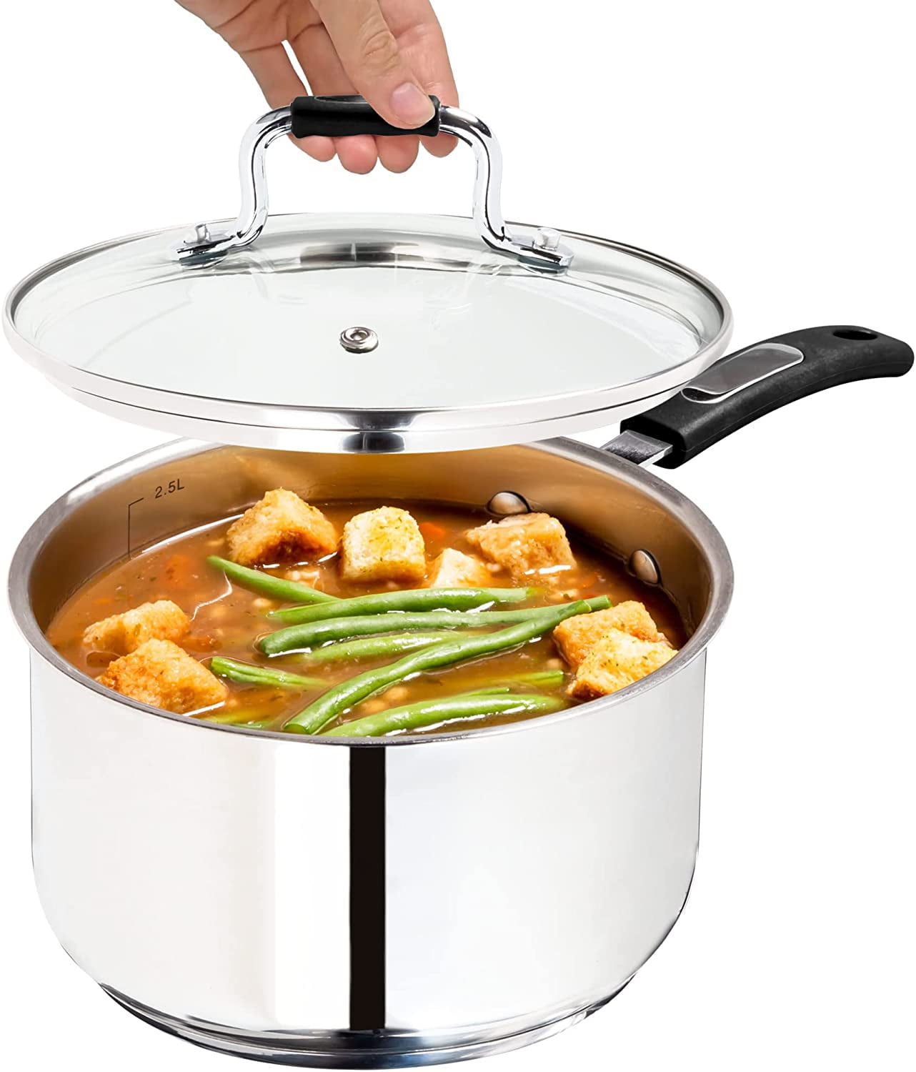 Sauce Pan, Stainless Steel 3 Quart Sauce Pan with Clear Glass Lid and ...