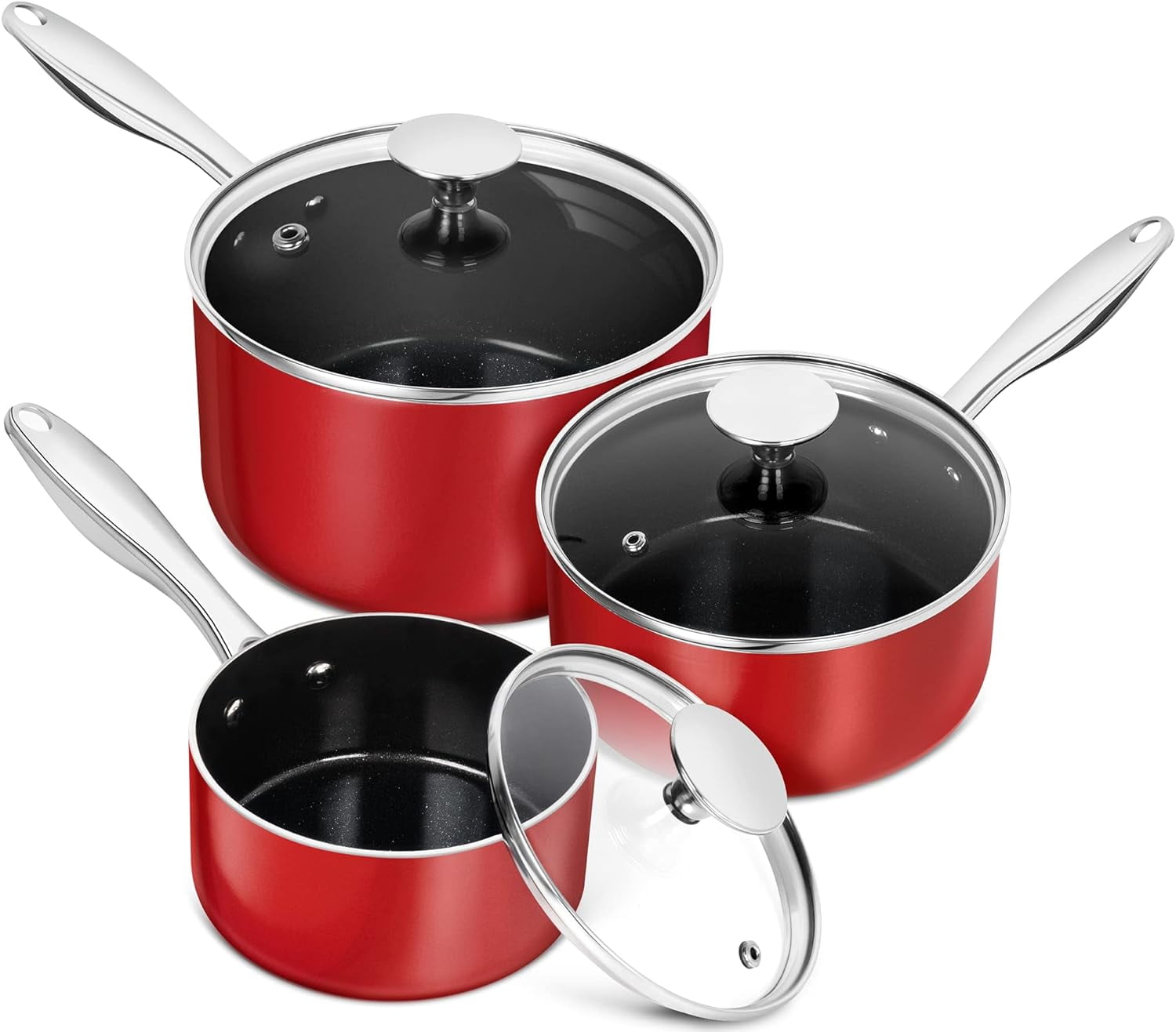 Sauce Pan with Lid, 1Qt & 2Qt & 3Qt Sauce Pan Set, Ceramic Saucepans ...