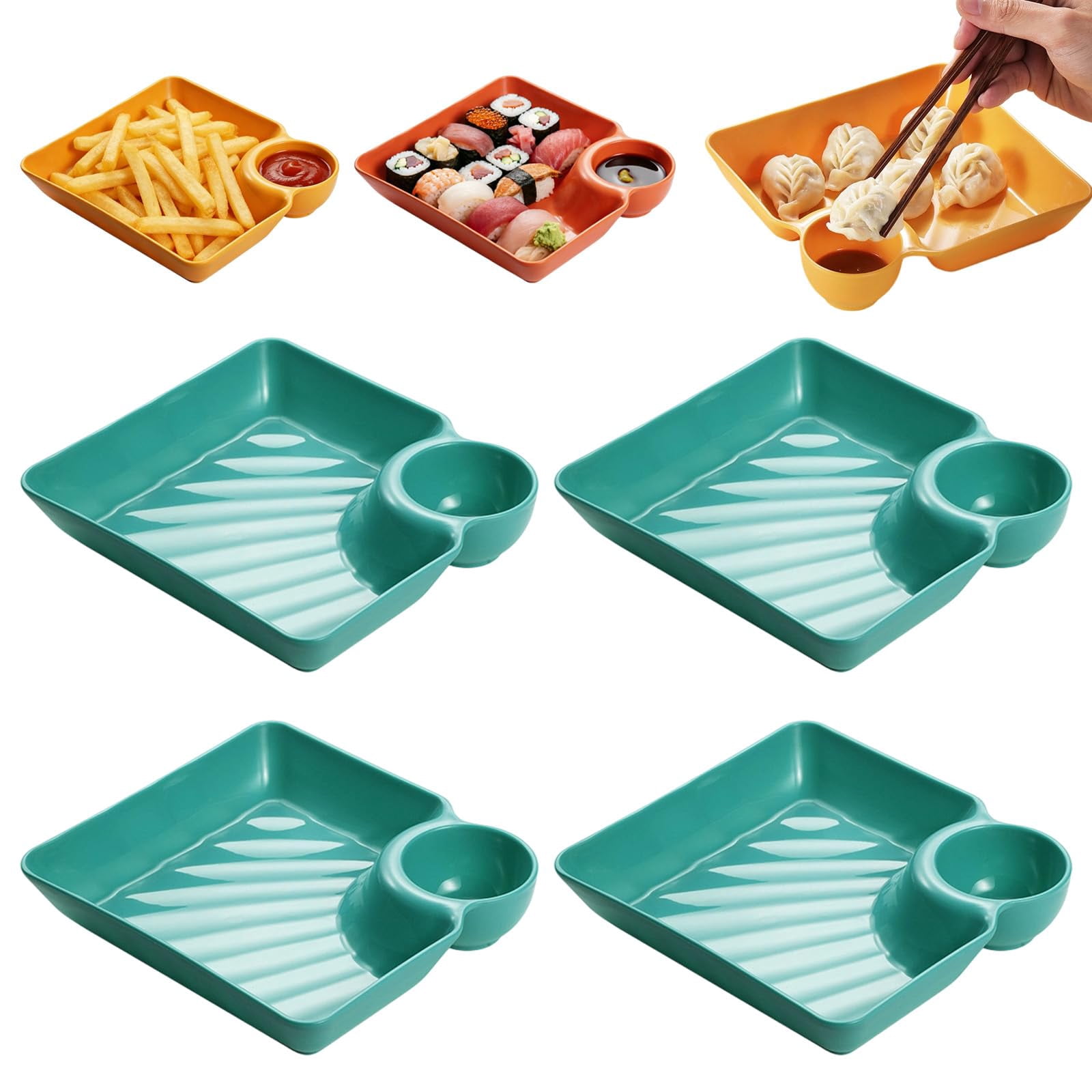 Sauce Separated Plate, Plastic Dumpling Platter Set with Dipping Sauce ...