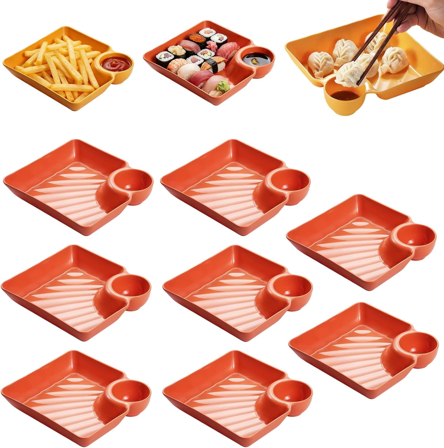 Sauce Separated Plate, Plastic Dumpling Platter Set with Dipping Sauce ...