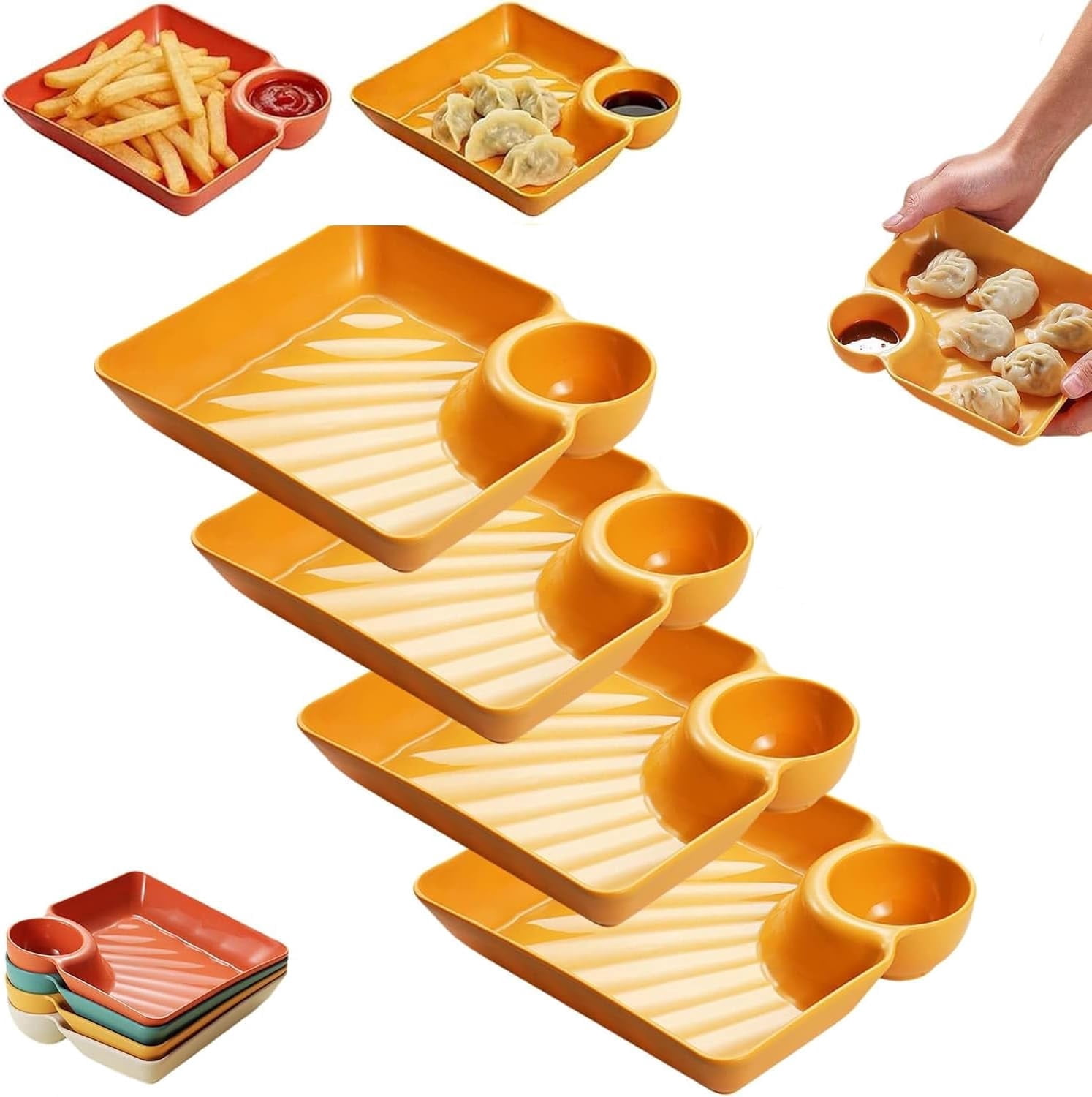 Sauce Separated Plate with Dipping Saucer, Dumpling Serving Tray for ...