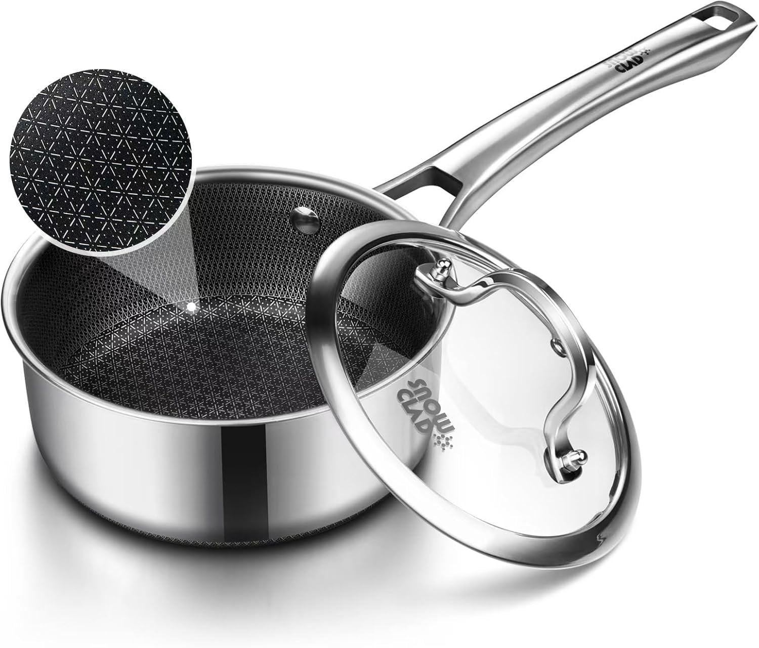 Sauce pan with lid,1.5 Quart & 2.5 Quart Hybrid Nonstick Sauce pans set, Stainless Steel ...