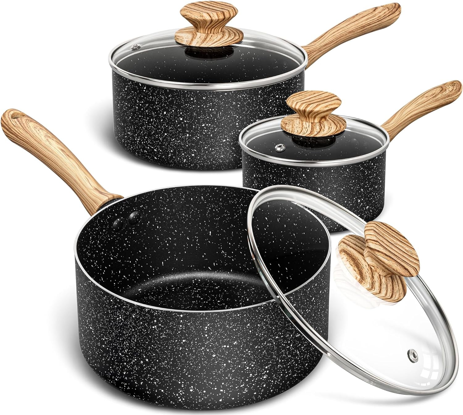 Saucepan Set, Nonstick Sauce Pans with Granite Coatings, Stone Sauce ...