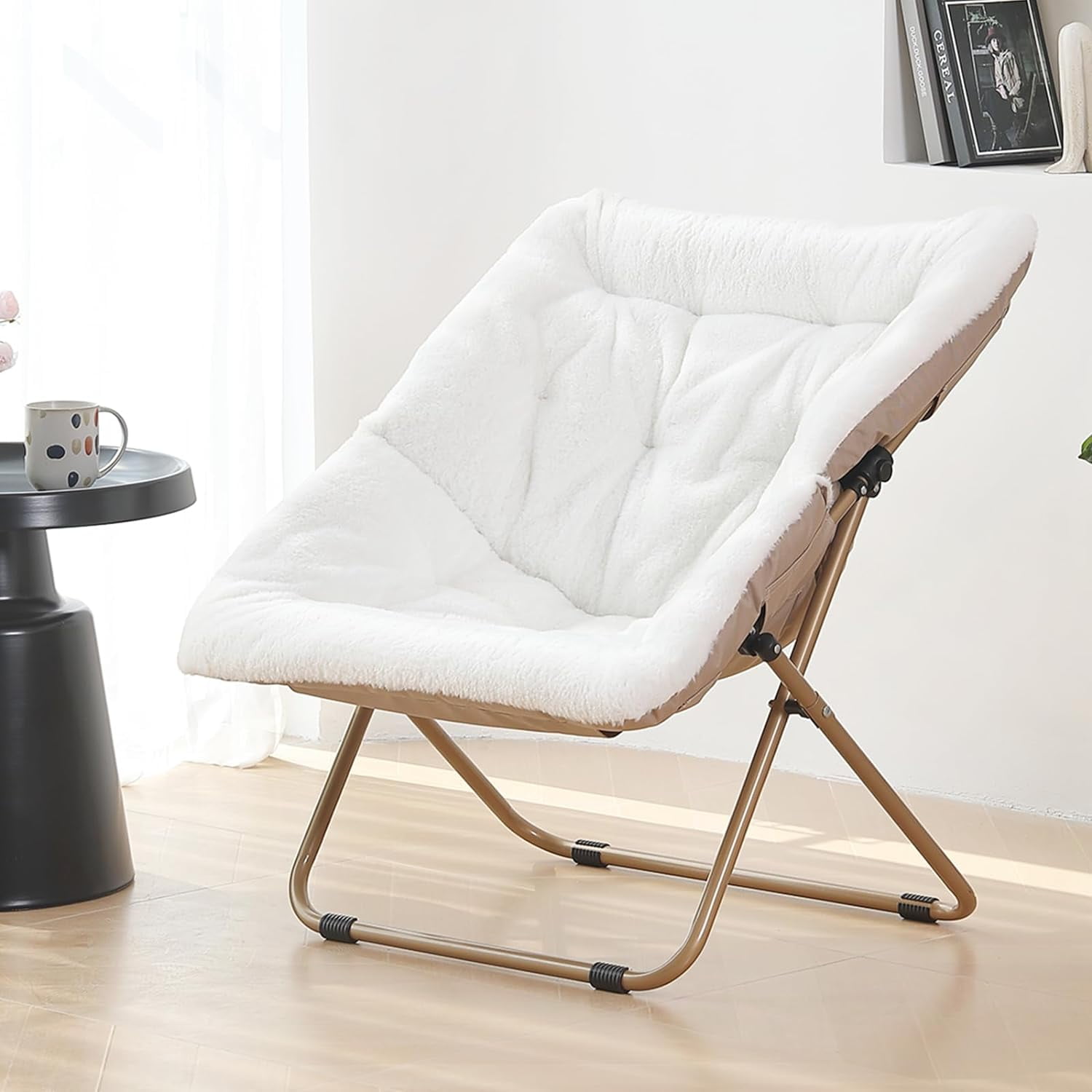 Saucer Chair, Comfy Bedroom Chairs, Oversized Folding Faux Fur Chair ...