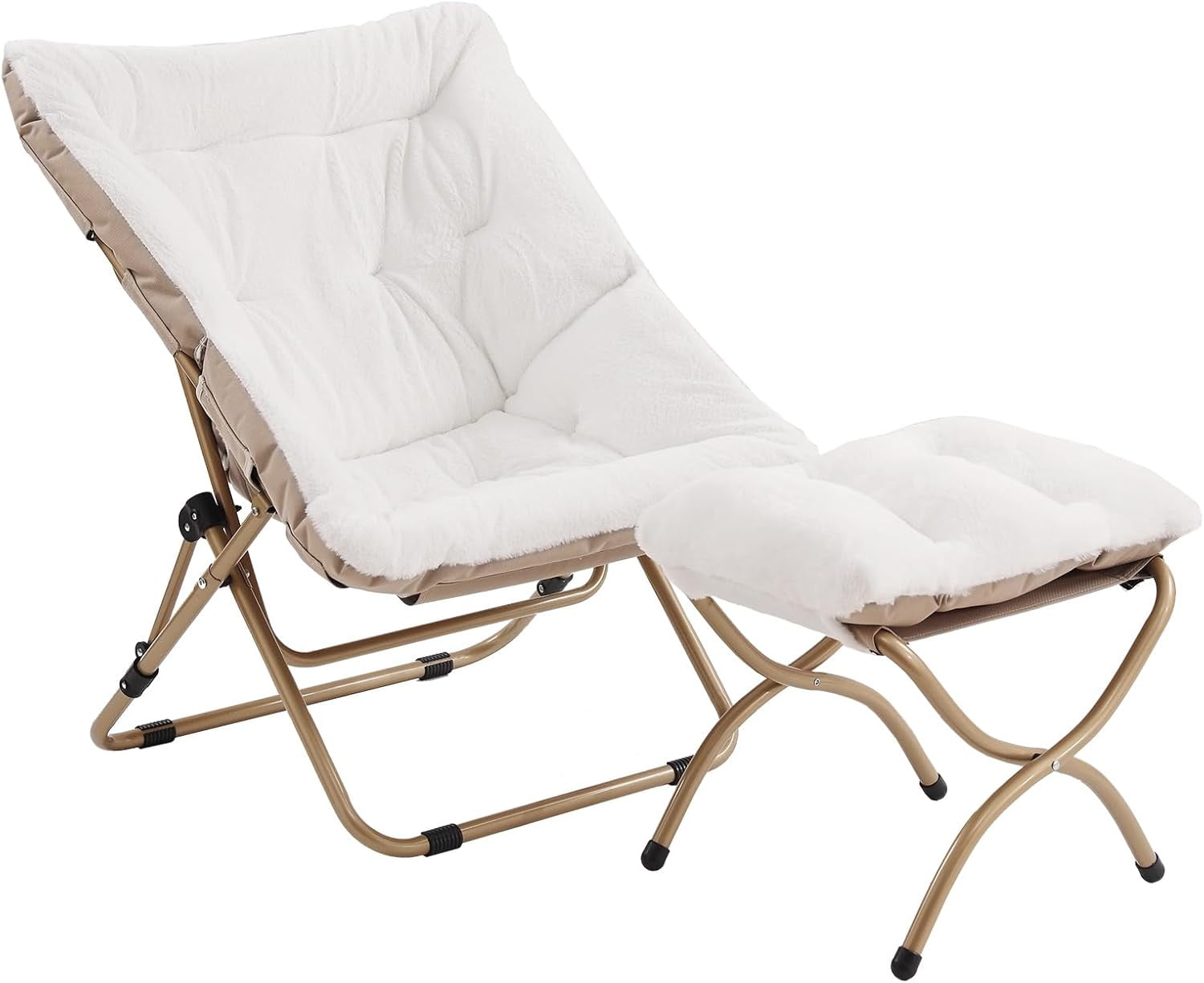 Saucer Chair with Ottoman, Soft Faux Fur Oversized Folding Accent Chair ...